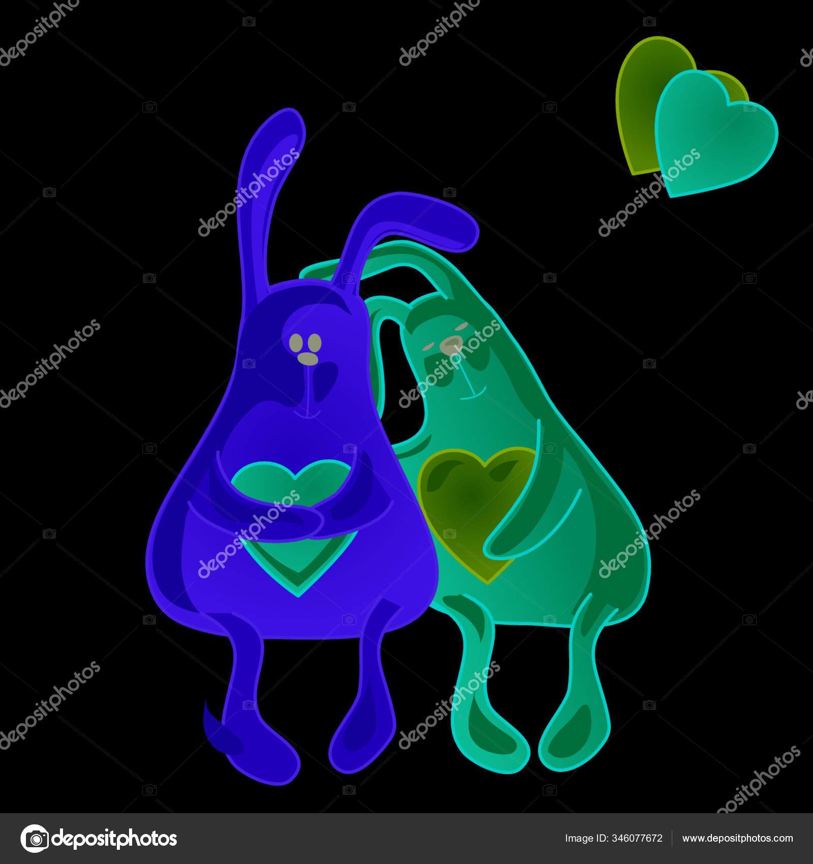 Two Lovely Cartoon Rabbits Couple Hugging Hares Happy Animals Isolated ...