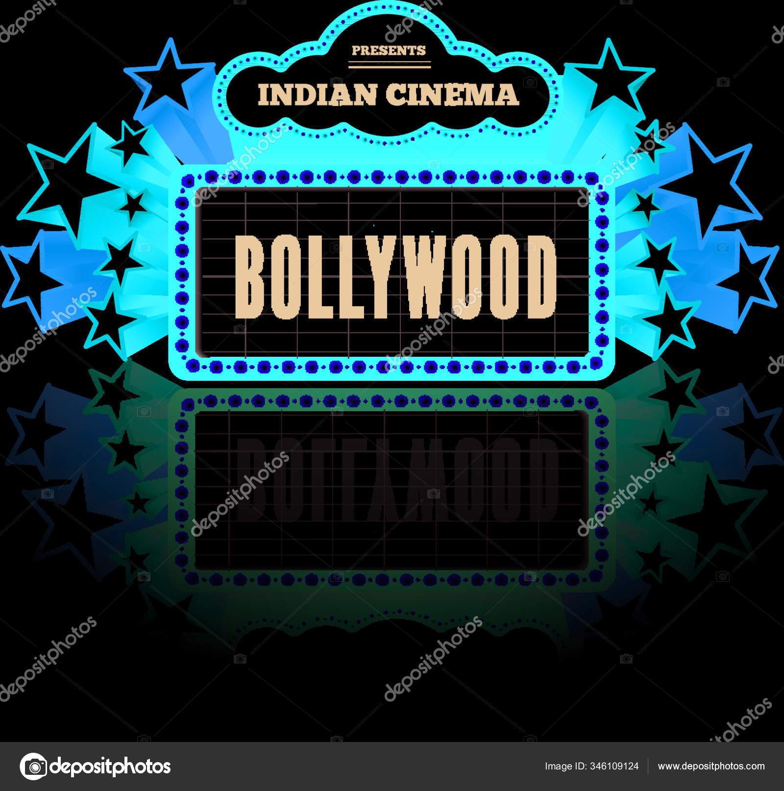 Bollywood Traditional Indian Movie Vector Illustration Marquee Lights ...