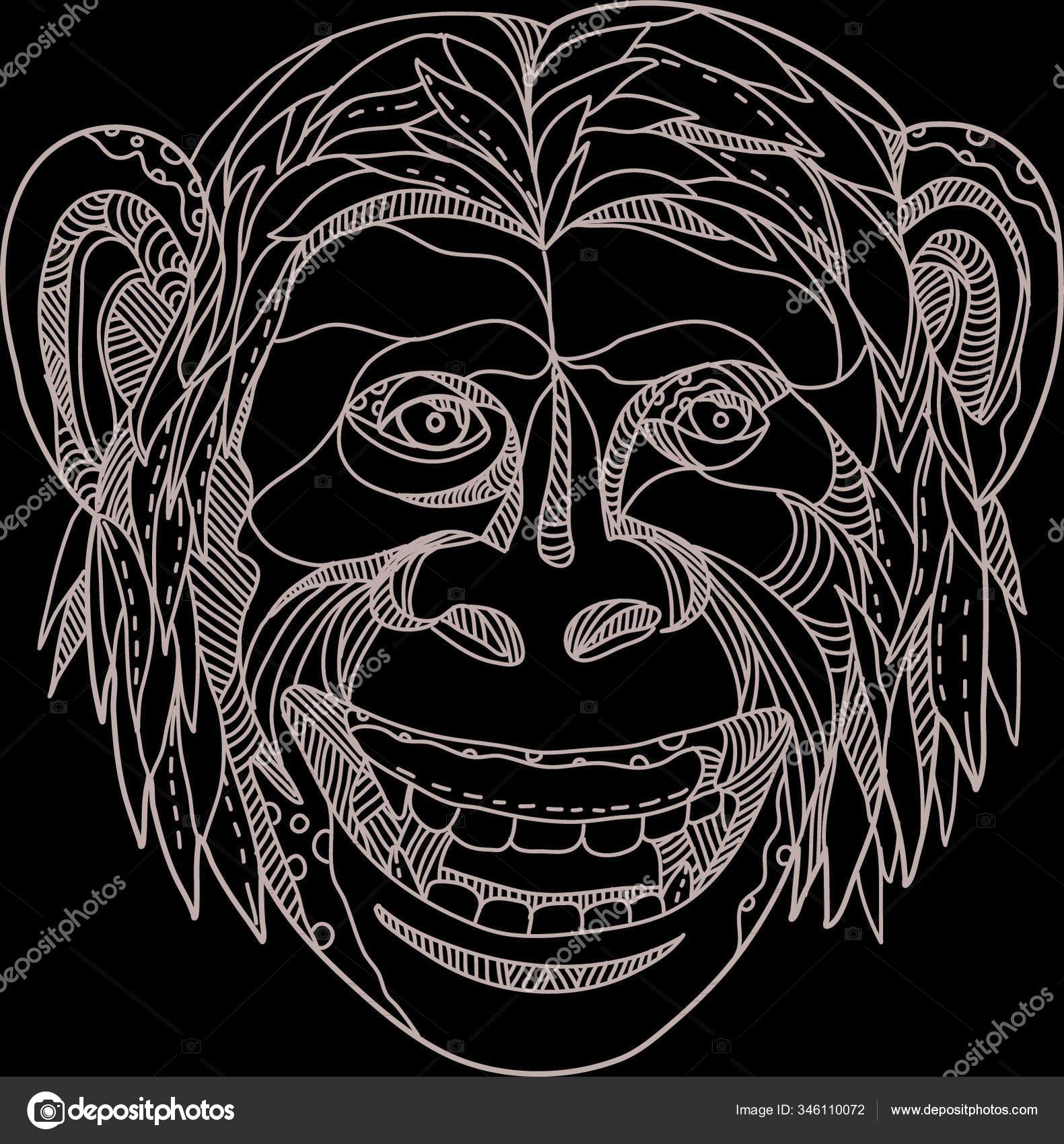 Doodle Art Illustration Head Humanzee Apeman Caveman Neanderthal ...