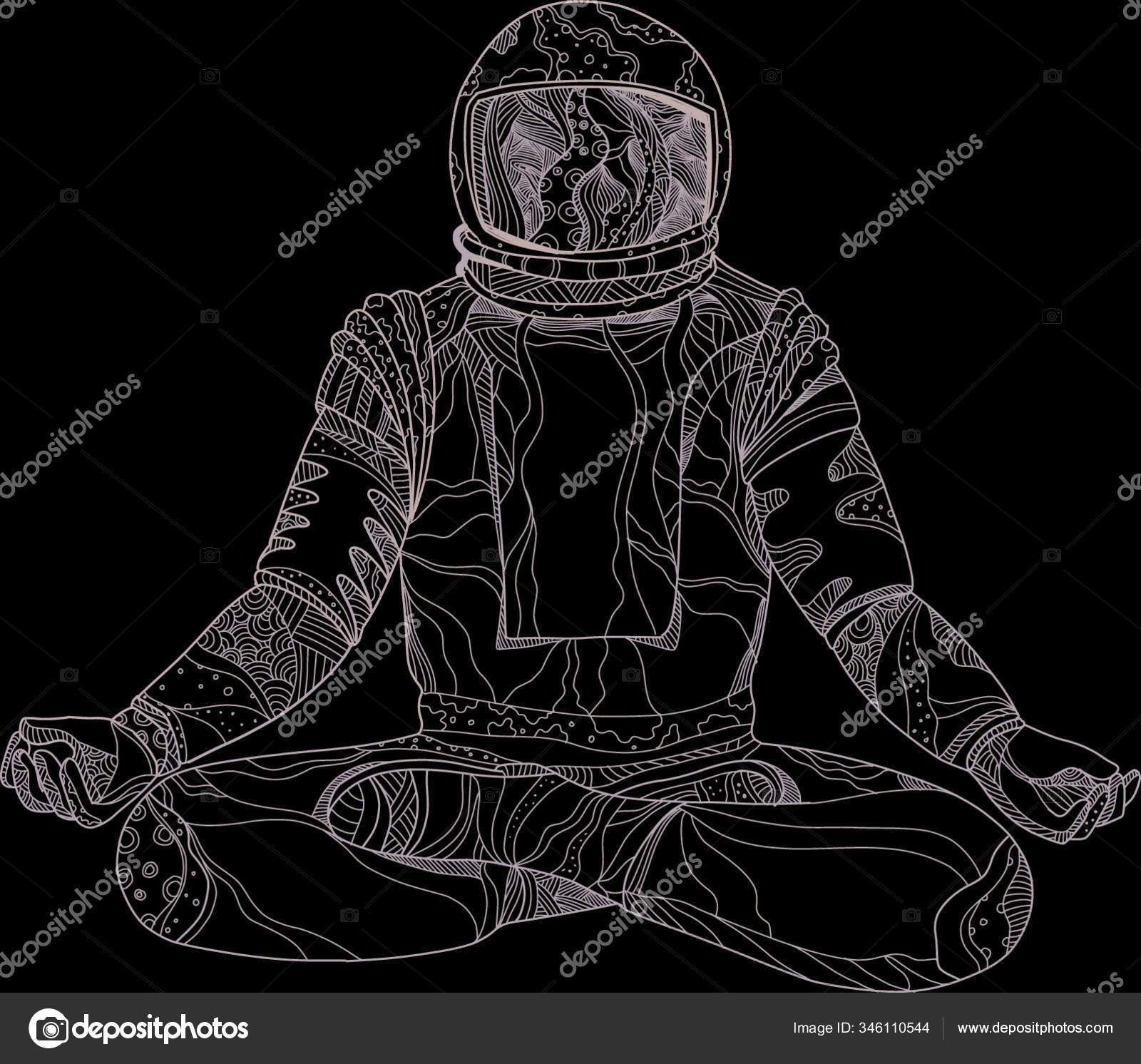 Mandala Art Illustration Astronaut Cosmonaut Spaceman Sitting Asana ...