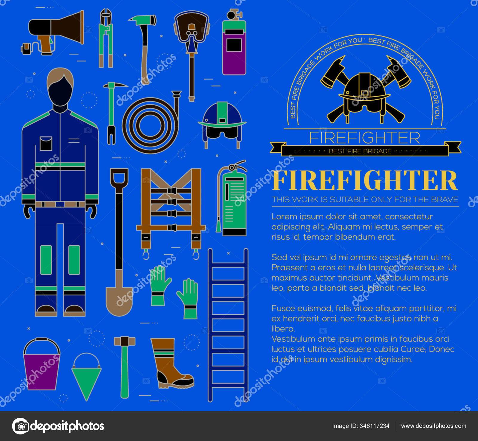Firefighter Uniform First Help Equipment Set Instruments Flat Style ...