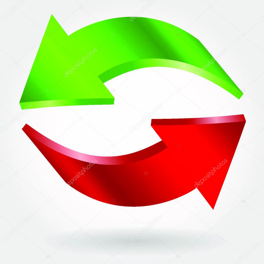 Contra flechas rojas y verdes. Ilustración fotorrealista 3d. Símbolo de ...