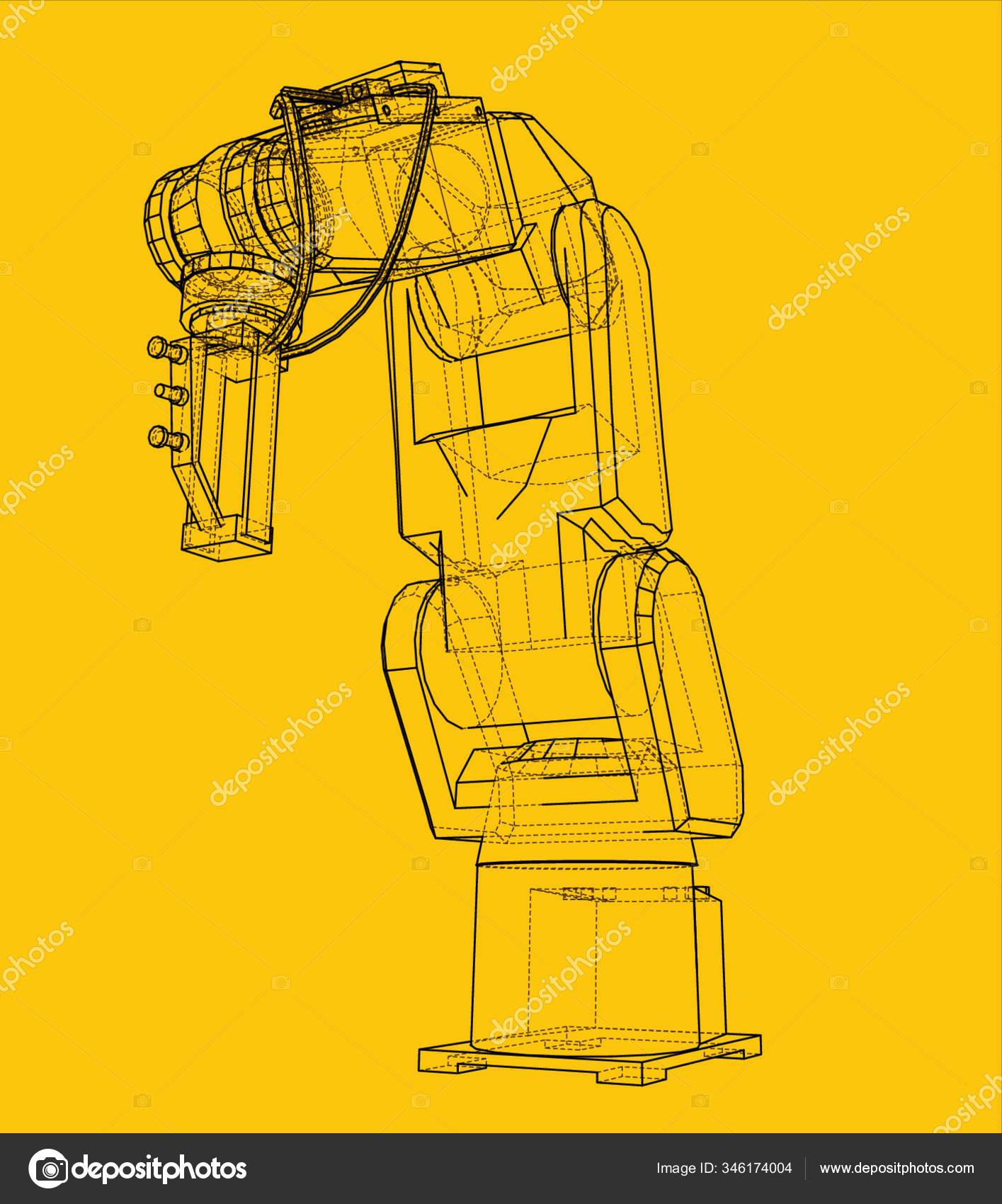 Outline Robotic Arm Vector Rendering Wire Frame Style Layers Visible ...