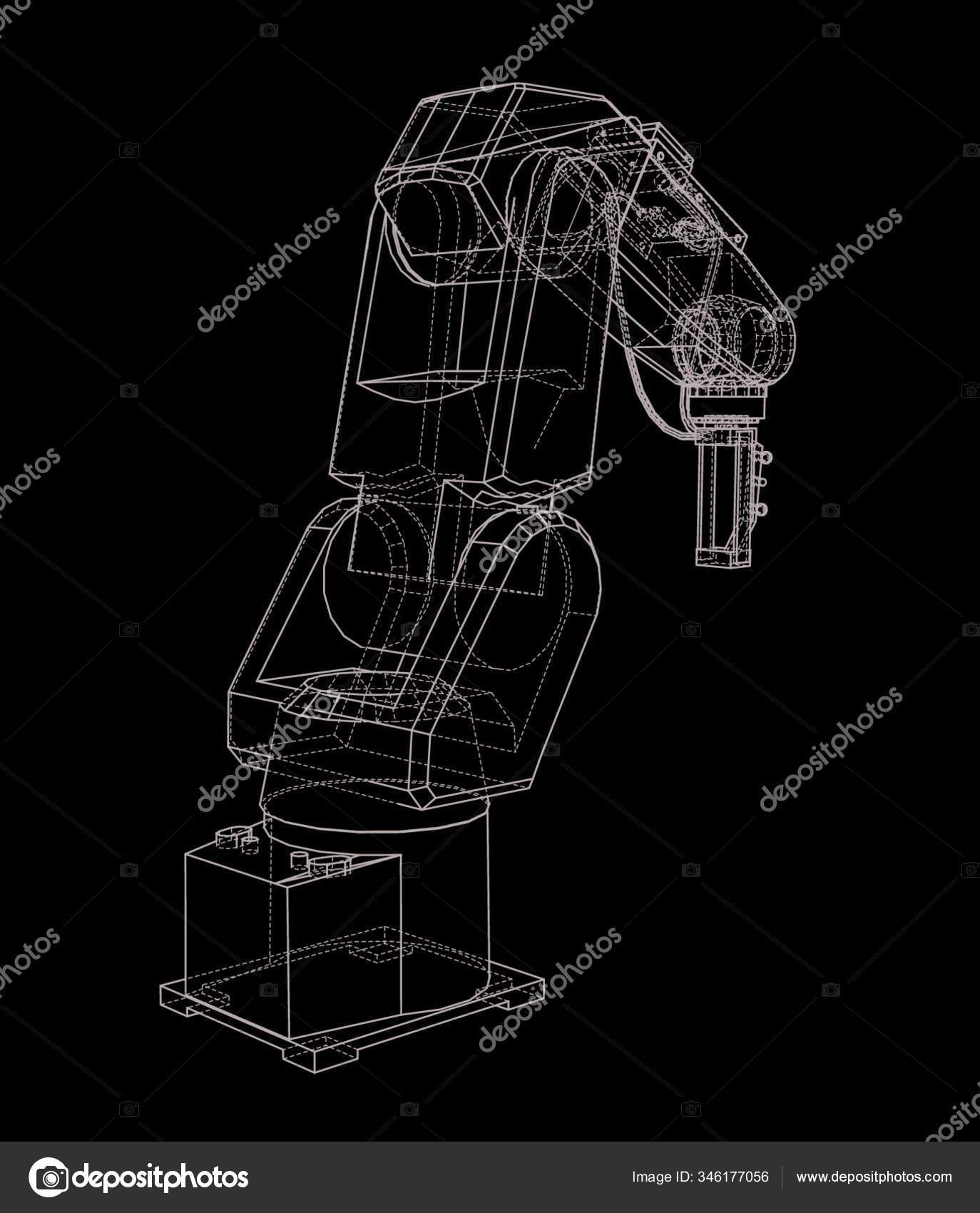 Outline Robotic Arm Vector Rendering Wire Frame Style Layers Visible ...