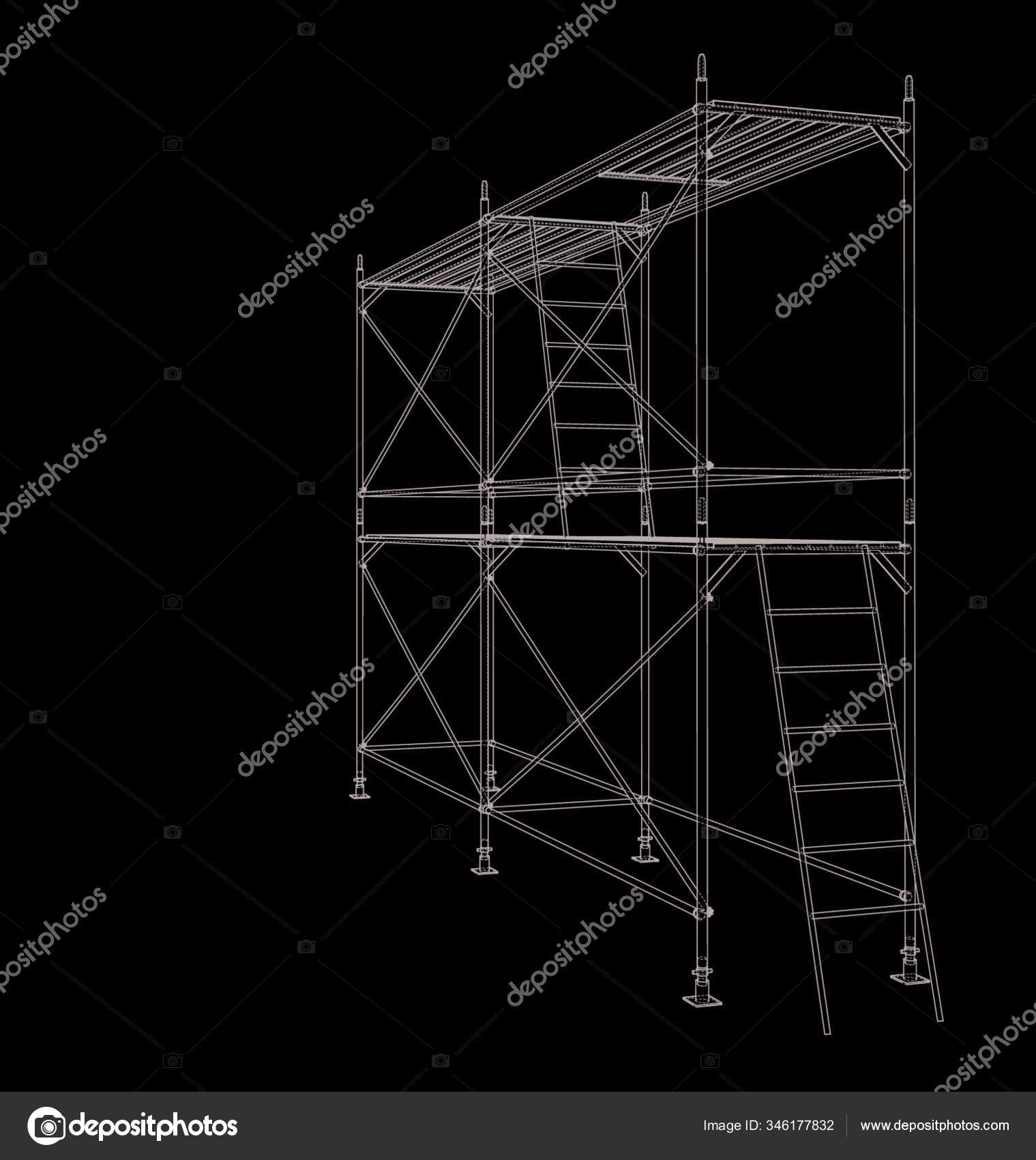 Outline Scaffold Vector Rendering Wire Frame Style Layers Visible ...