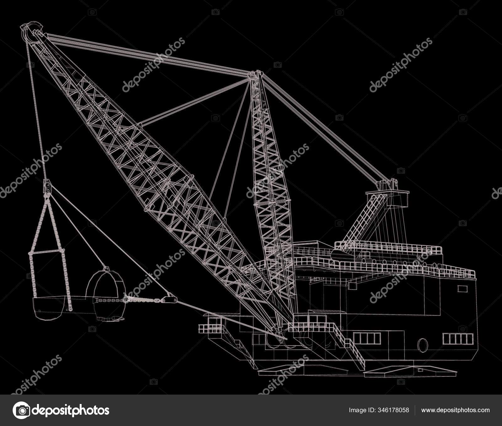 Dragline Walking Excavator Vector Rendering Wire Frame Style Layers ...