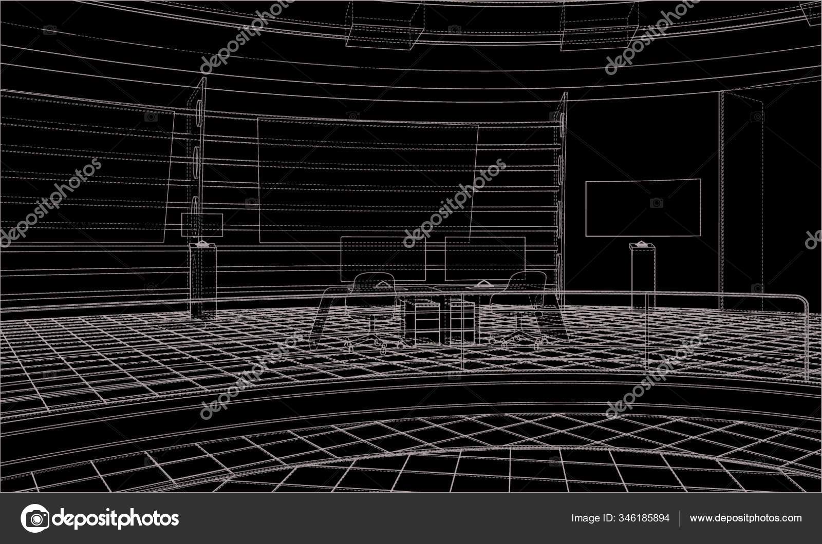 Outline Interior Vector Rendering Wire Frame Style Layers Visible ...