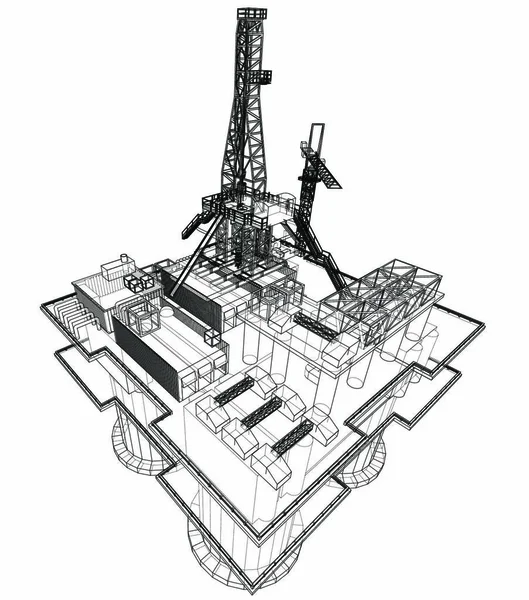 Offshore Oil Rig Drilling Platform Concept Vector Rendering Wire Frame ...