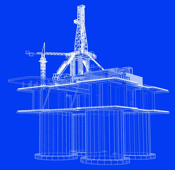 Offshore Oil Rig Drilling Platform Concept Vector Rendering Wire Frame ...