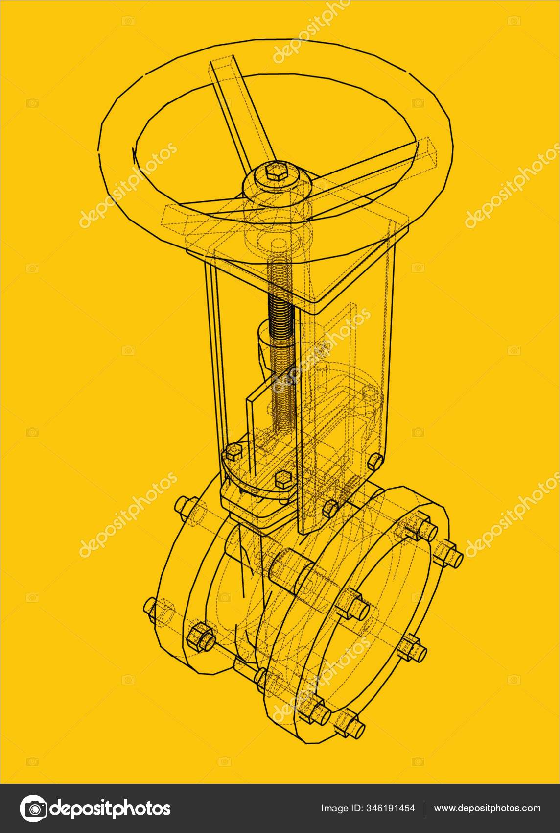 Industrial Pipeline Gate Valve Concept Vector Rendering Wire Frame ...