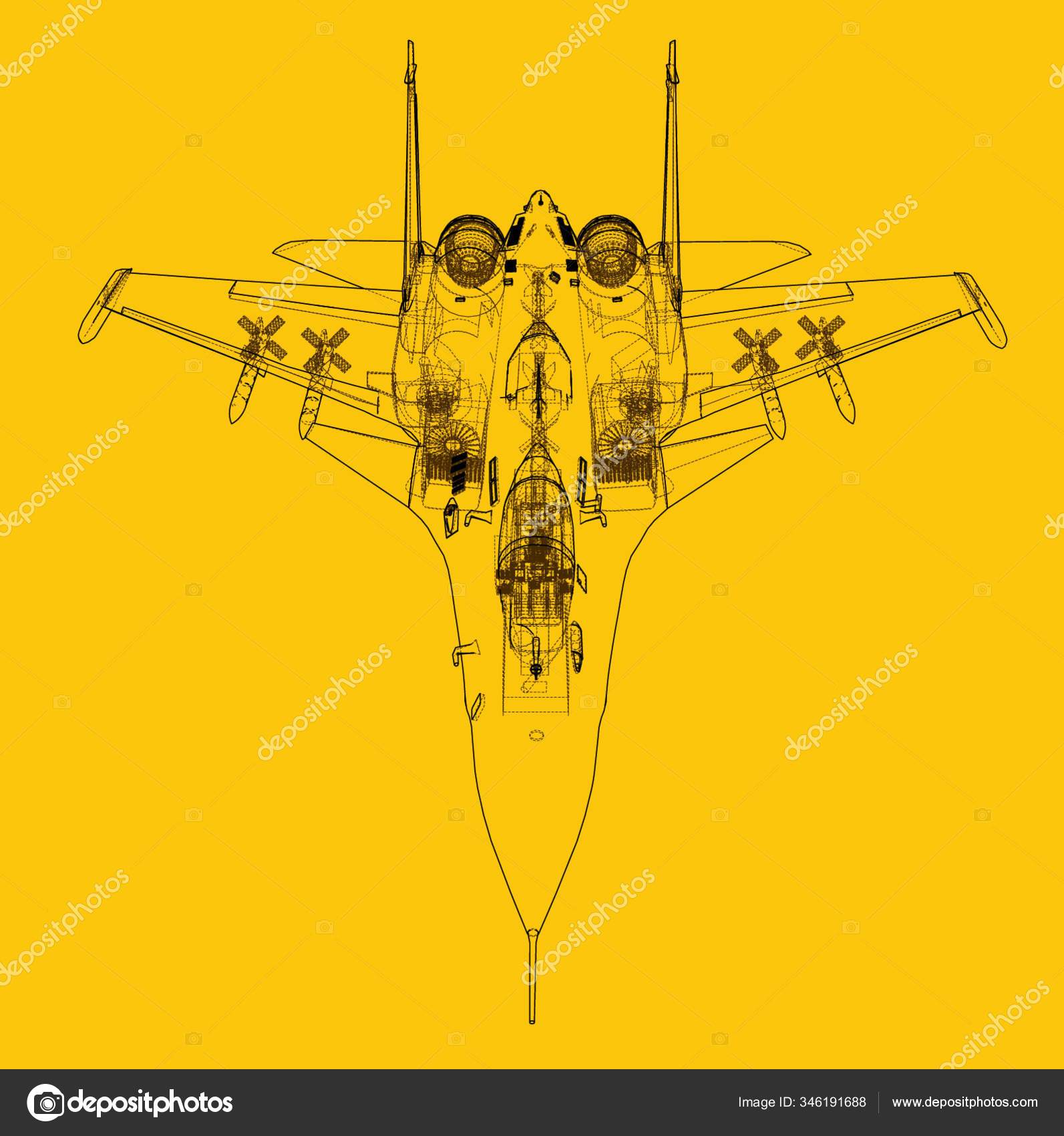 Fighter Plane Concept Vector Rendering Wire Frame Style Layers Visible ...