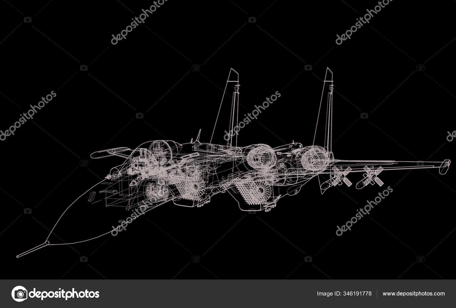 Fighter Plane Concept Vector Rendering Wire Frame Style Layers Visible ...