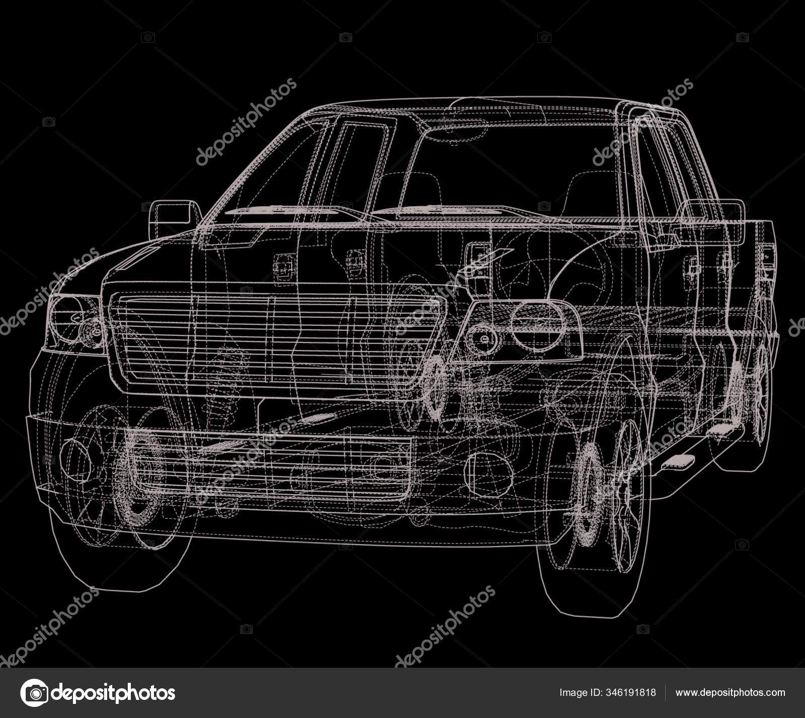 Car Suv Drawing Outline Vector Rendering Layers Visible Invisible Lines ...