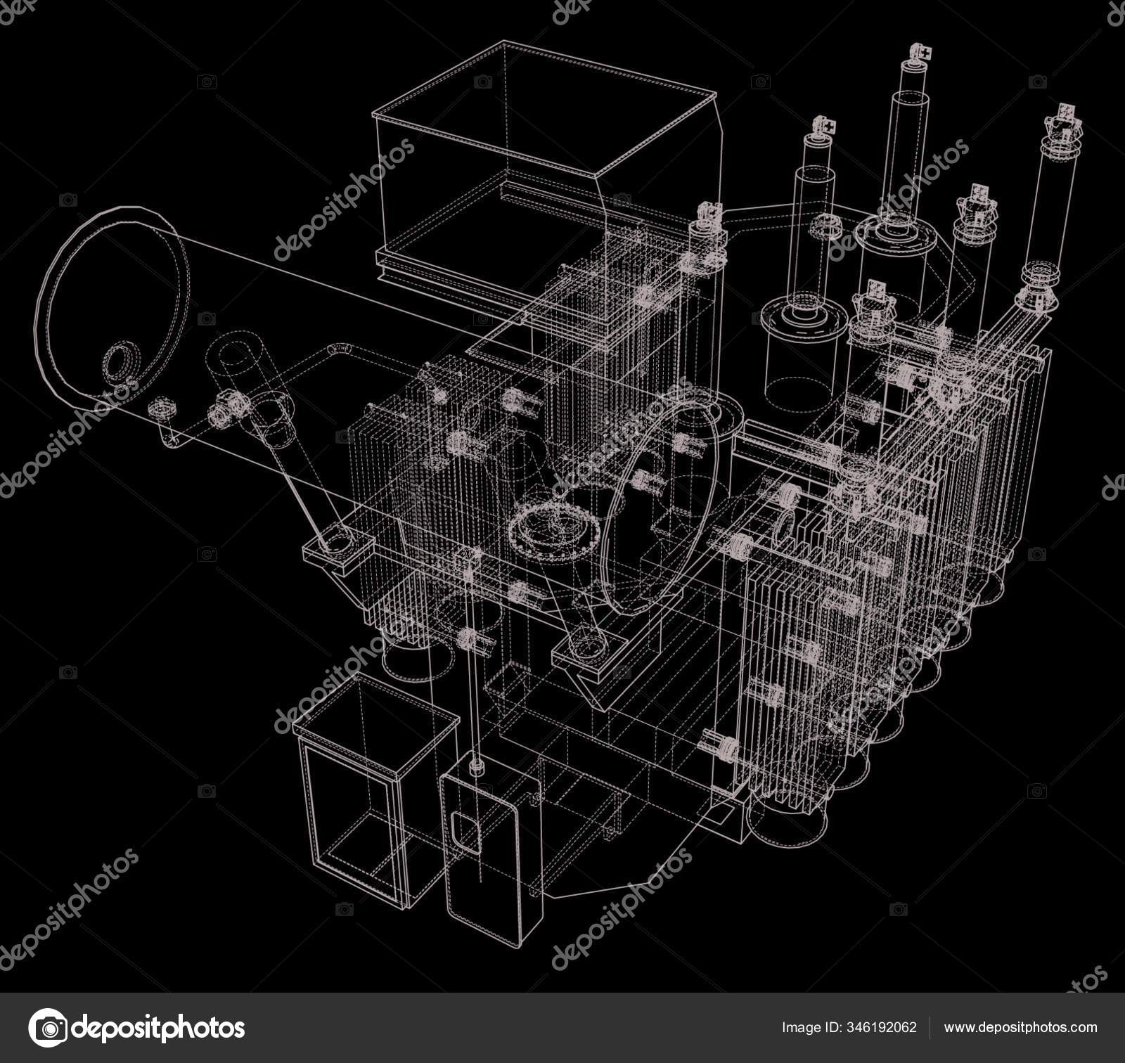 High Voltage Transformer Concept Vector Rendering Wire Frame Style ...