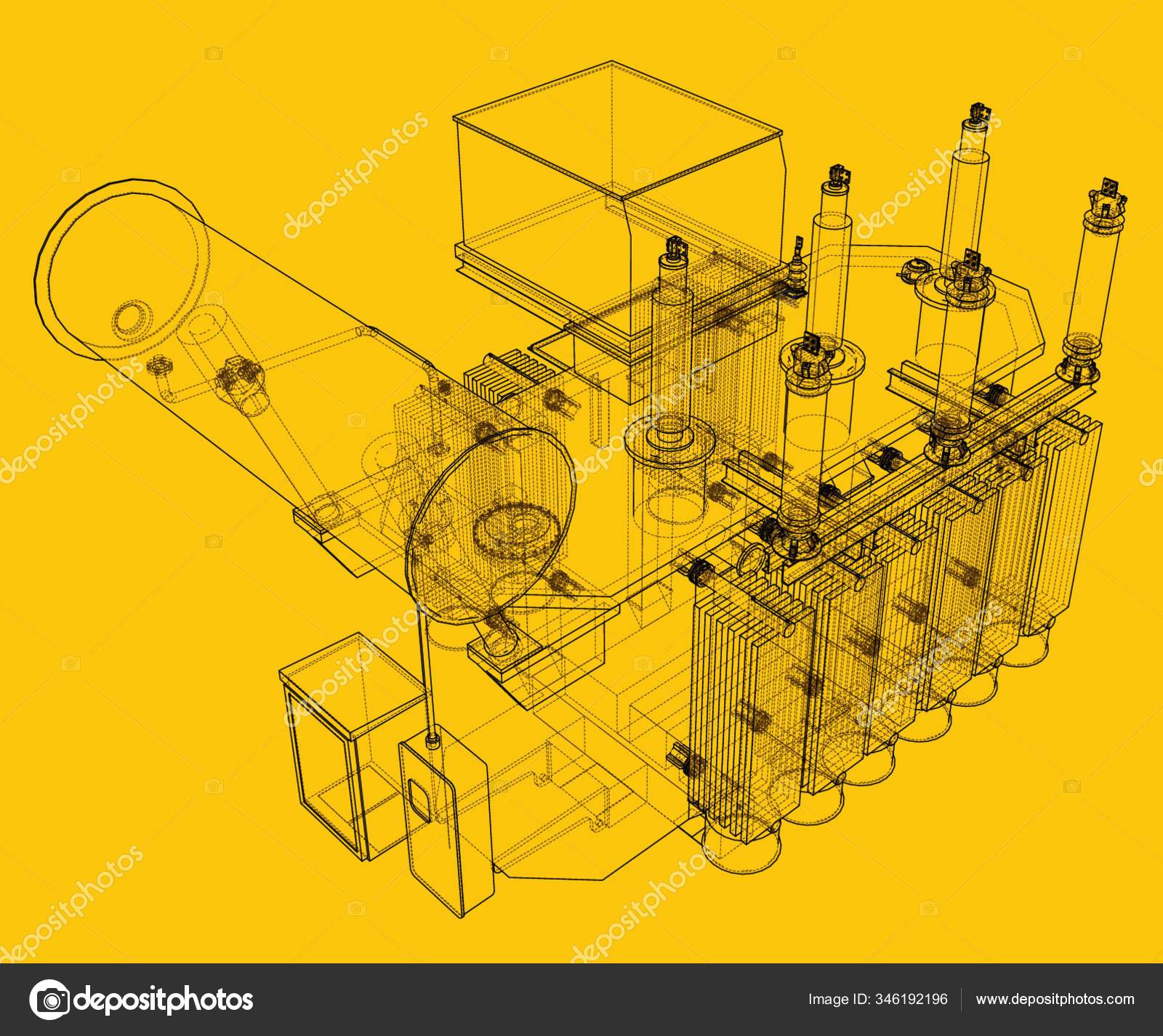 High Voltage Transformer Concept Vector Rendering Wire Frame Style ...