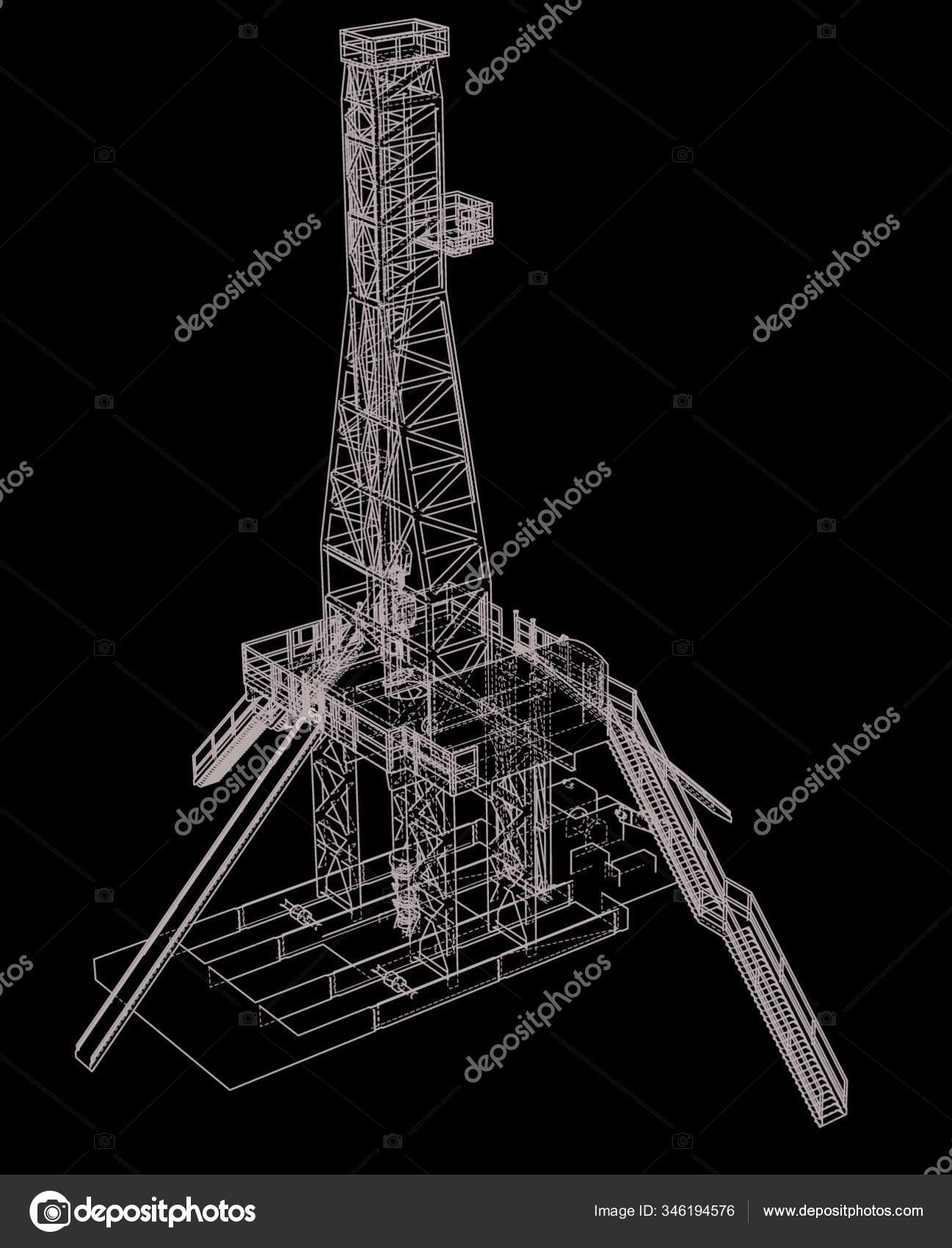 Oil Rig Concept Vector Rendering Wire Frame Style Layers Visible Stock ...