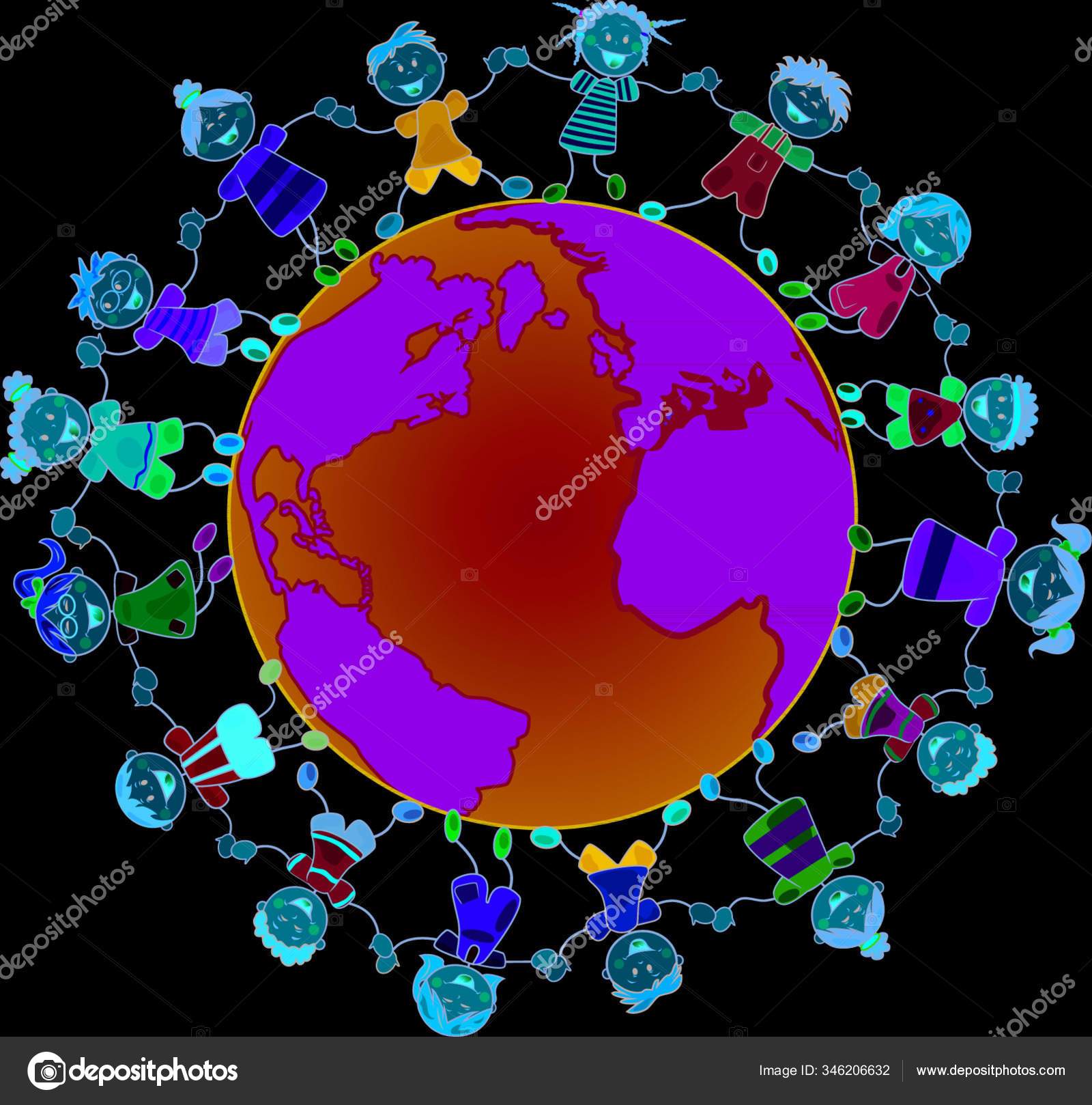 Children Globe Children Holding Each Other's Hands Group Cheerful ...