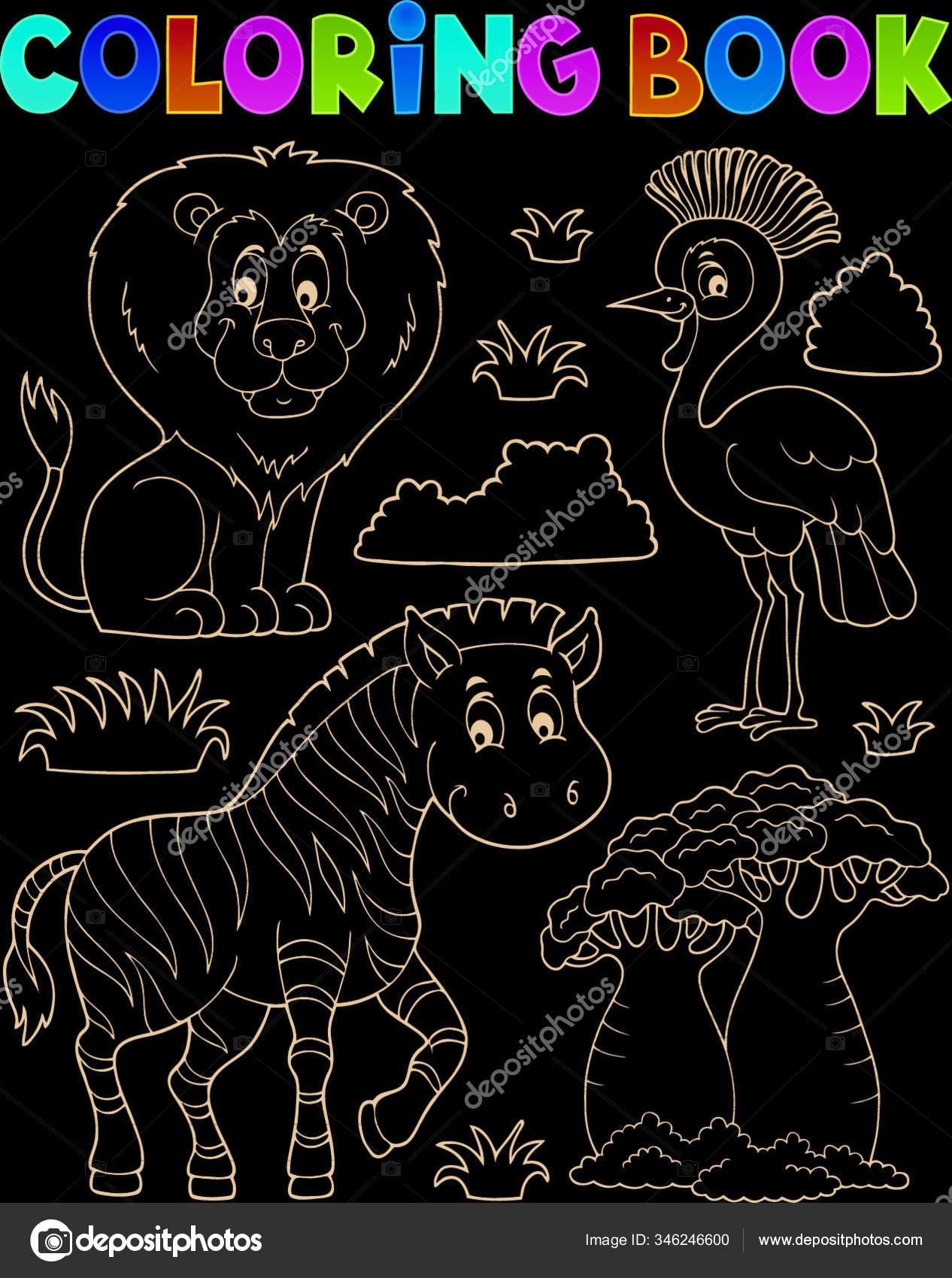 Coloring Book African Nature Theme Set Eps10 Vector Illustration Stock ...