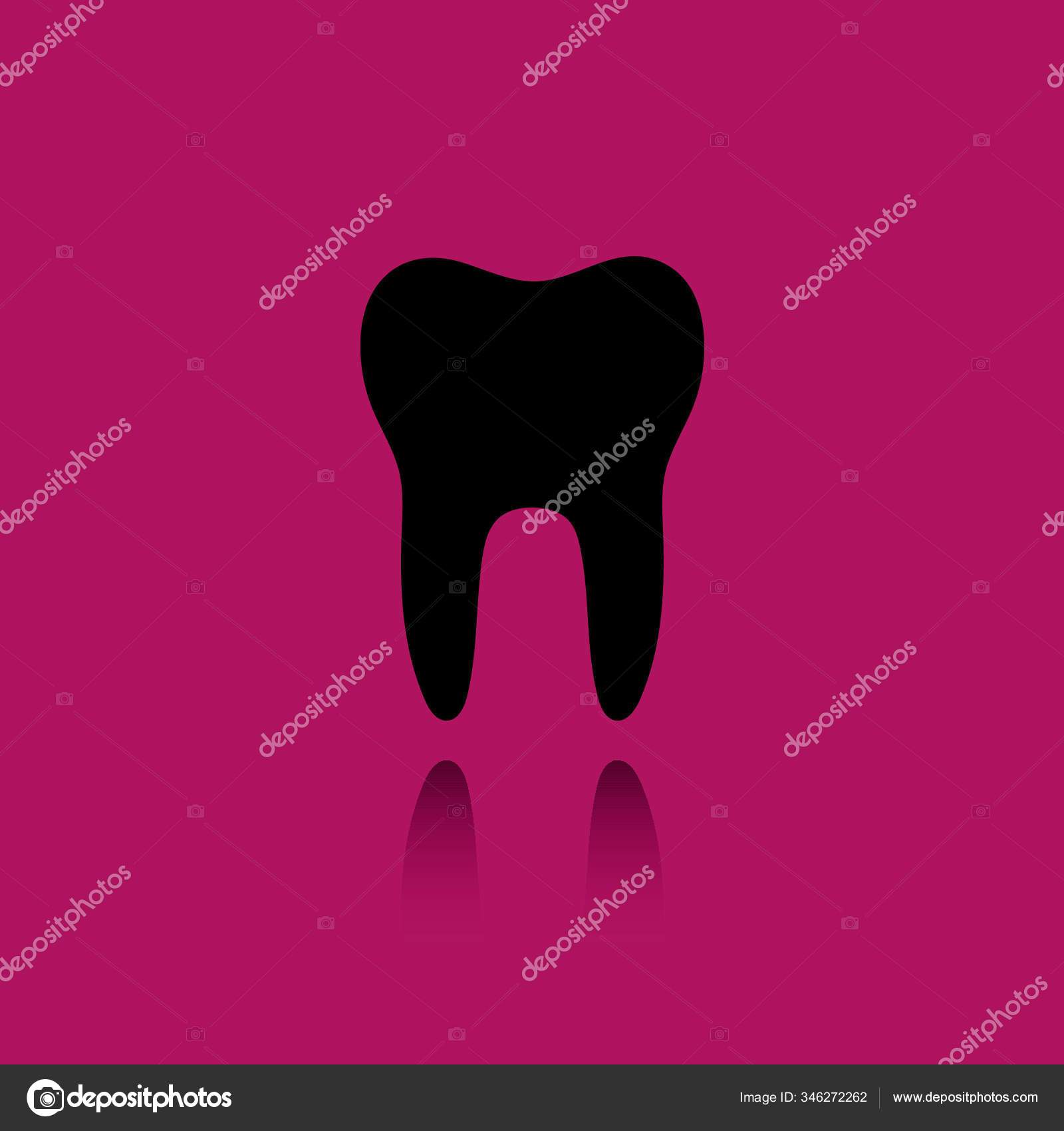 Tooth Flat Icon Reflection Green Background Vector Illustration Stock ...