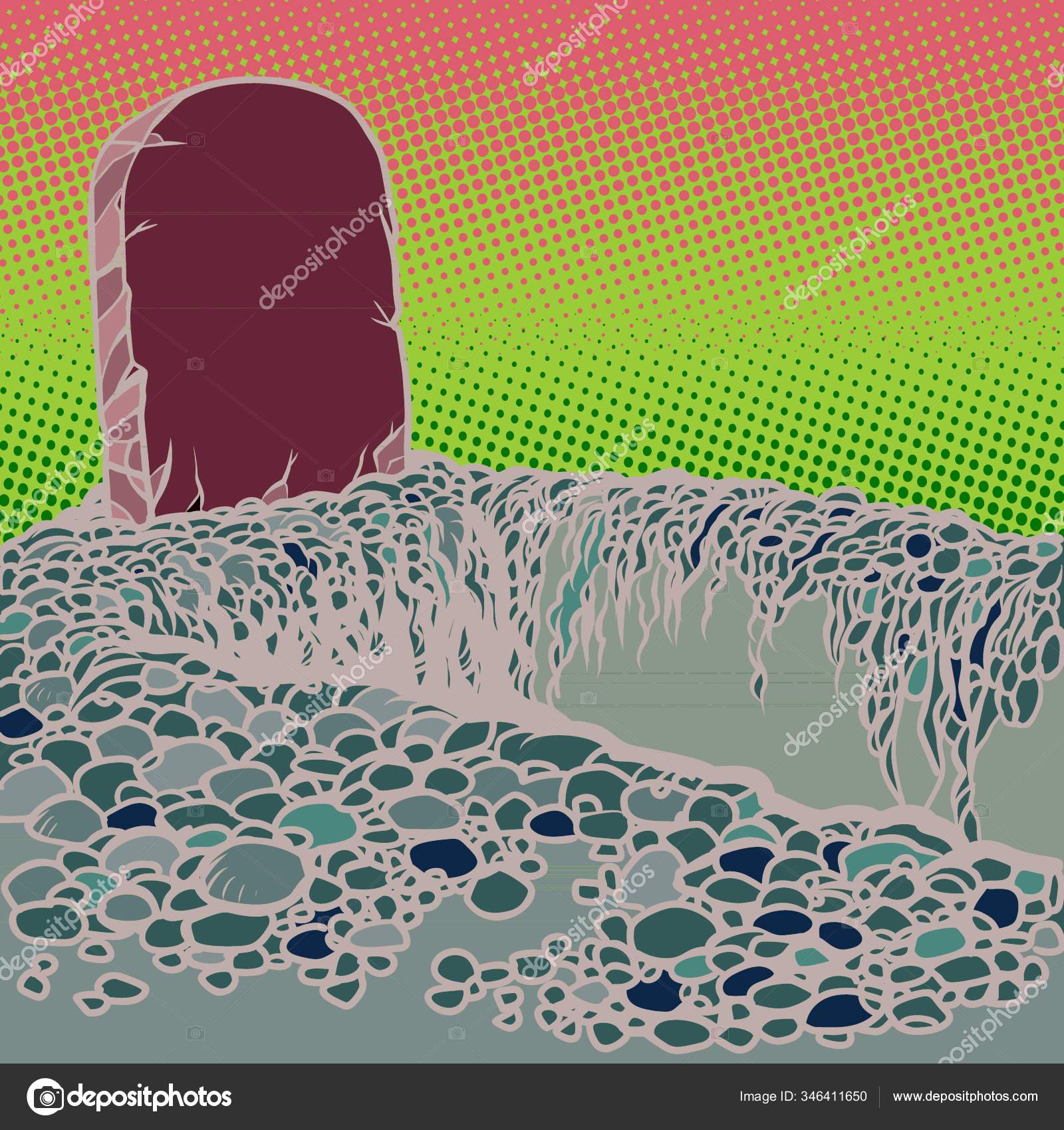 Empty Dug Grave Cemetery Graveyard Churchyard Necropolis Comic Cartoon ...