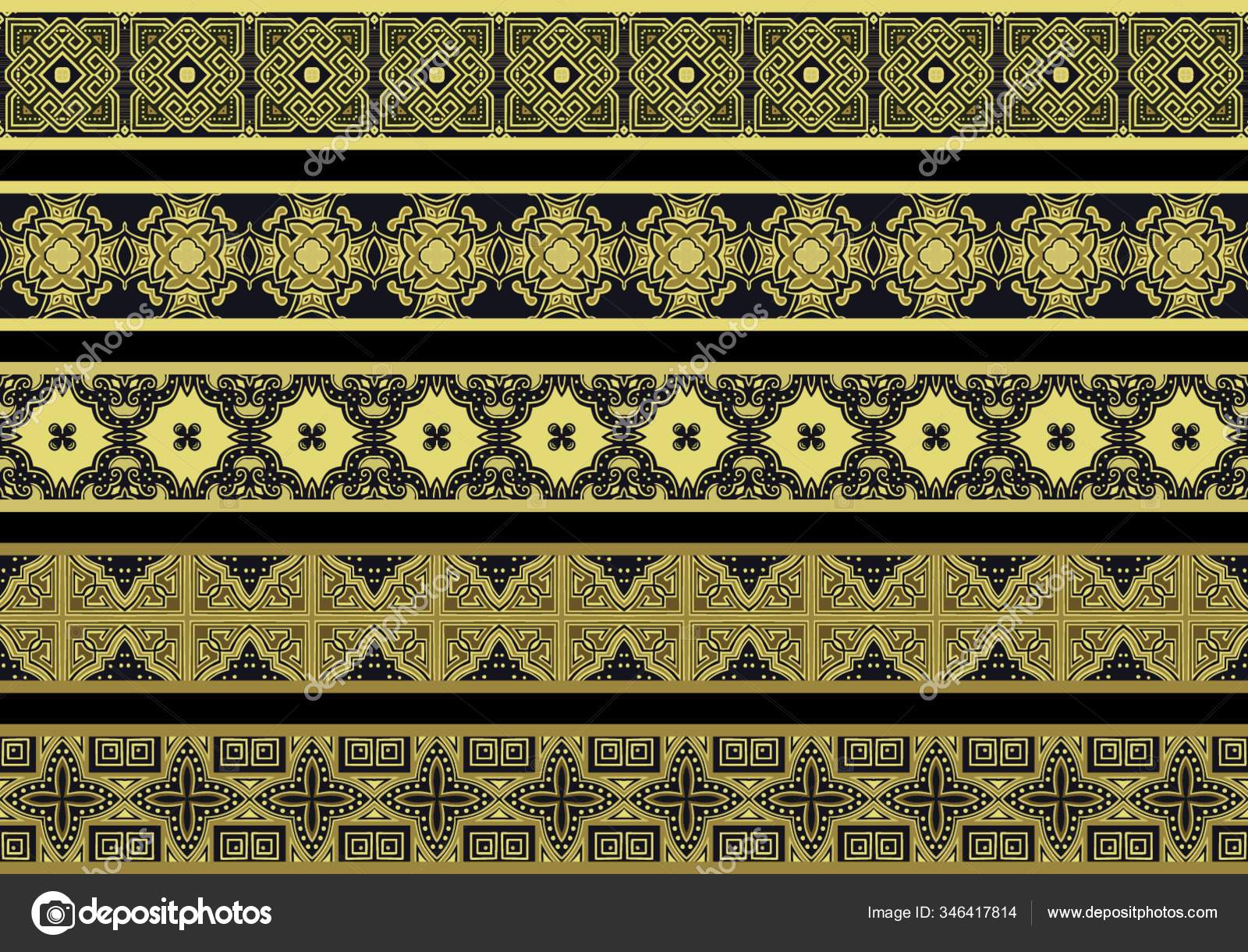 Set Five Illustrated Decorative Borders Made Abstract Elements Beige ...