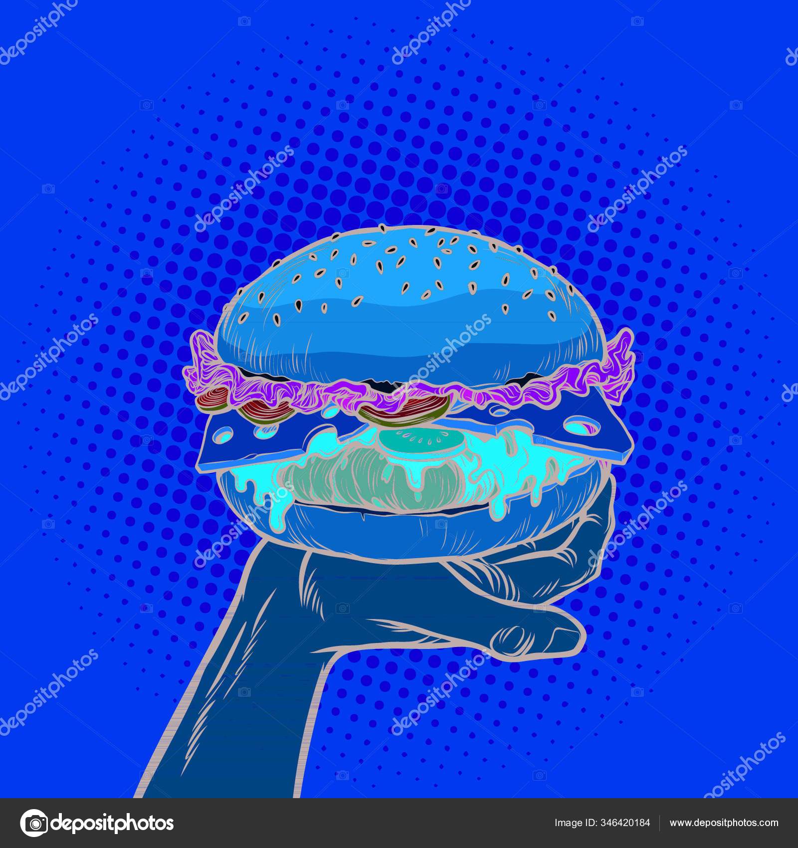 Burger Hand Fast Food Pop Art Retro Vector Illustration Vintage Stock ...