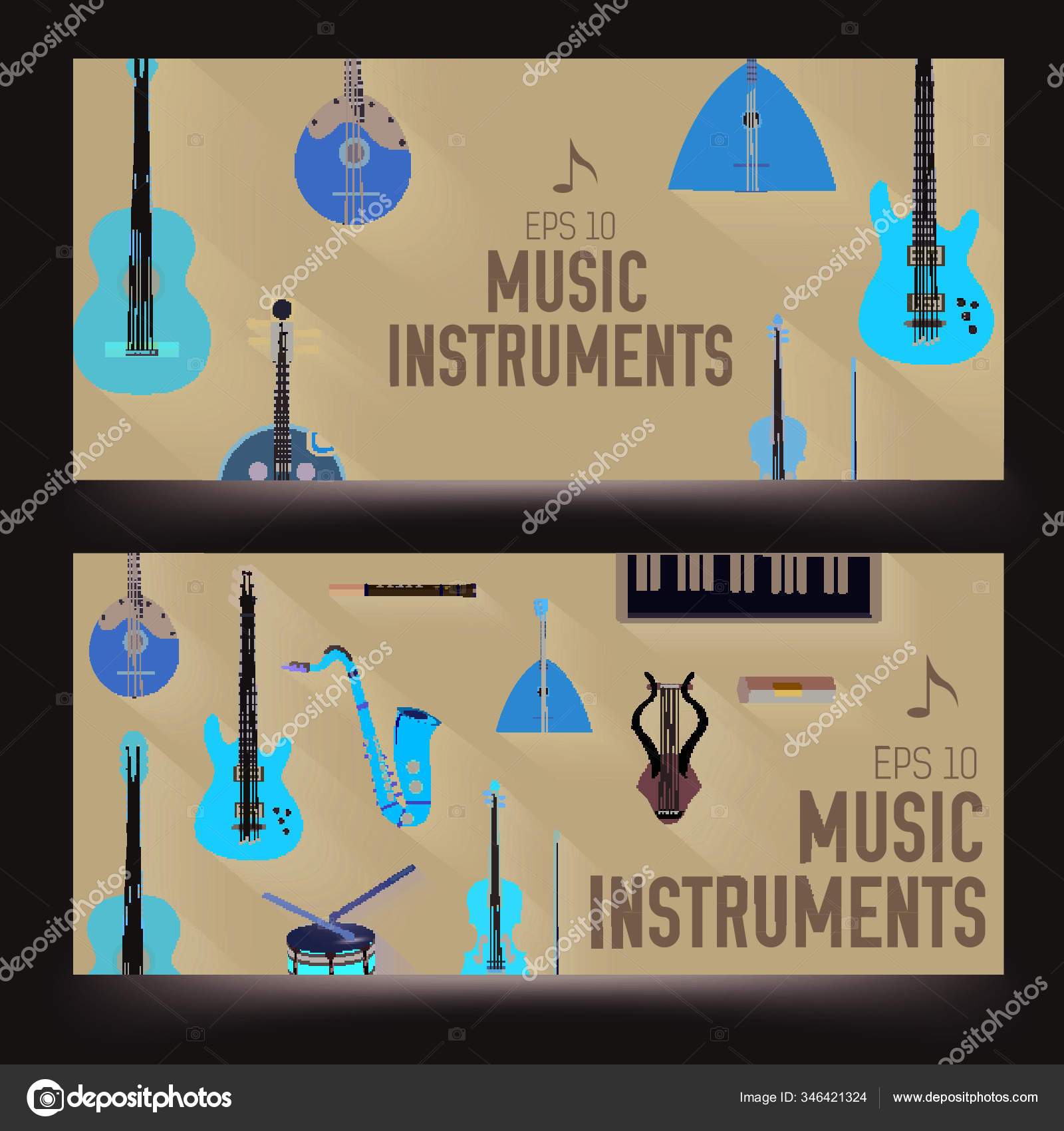 Flat Music Instruments Vertical Banners Concept Vector Illustrator ...