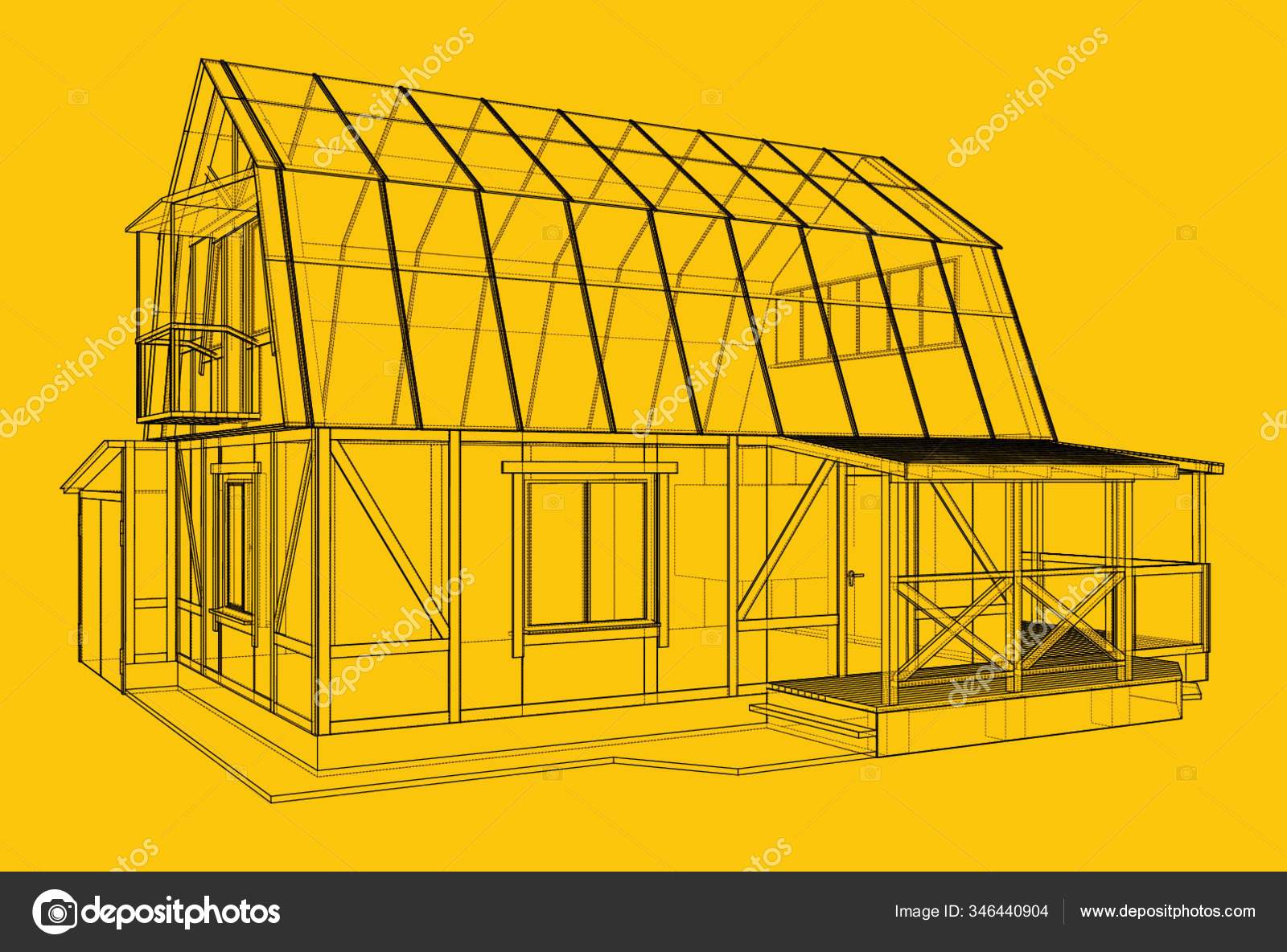 Rendering House Wireframe Structure Vector Construction Design Stock ...