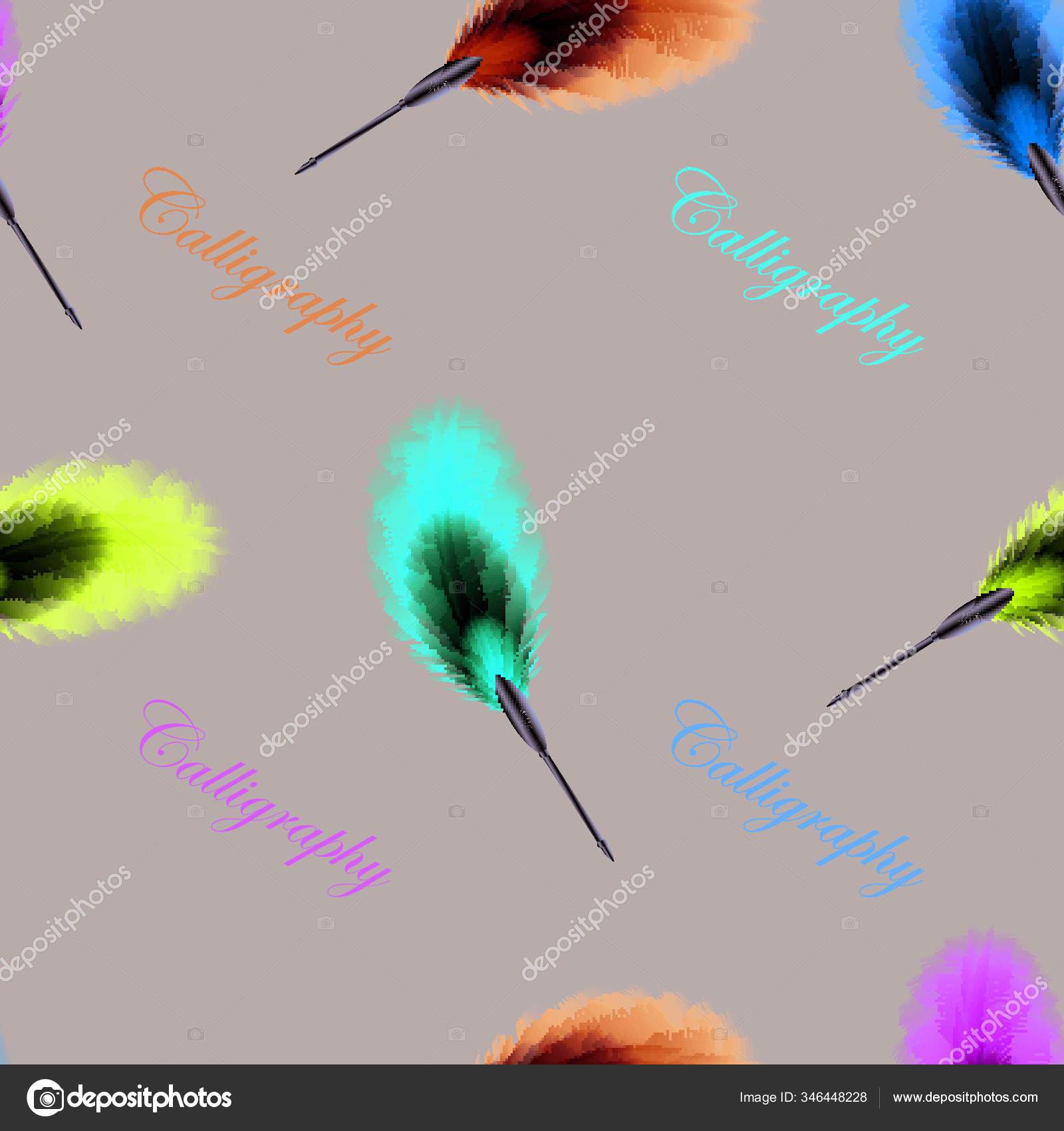 Feather Calligraphic Ink Pen Black Background Text Calligraphy Seamless ...