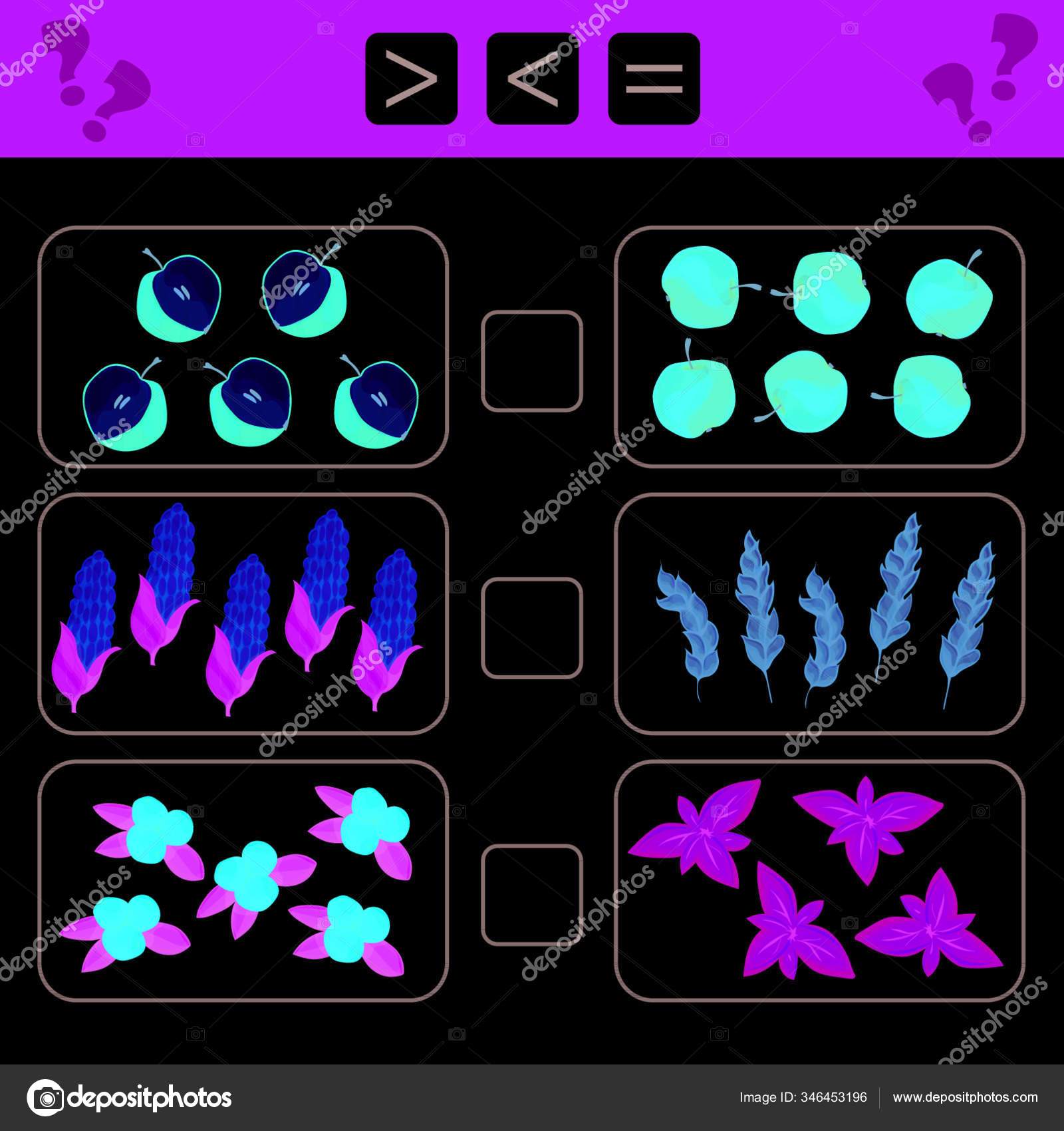 Learning Mathematics Numbers Choose More Less Equal Tasks Addition ...