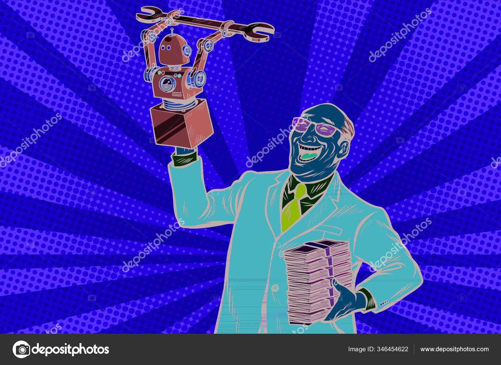 Inventor Engineer Robot New Technology Progress Pop Art Retro Vector ...