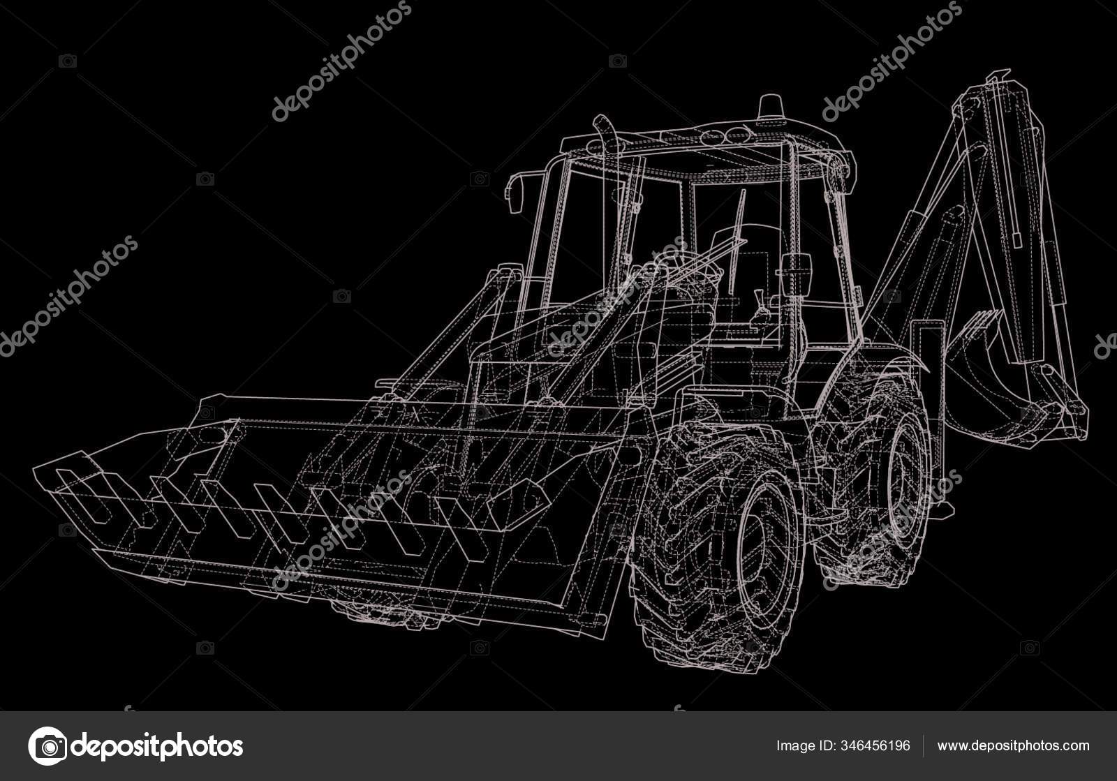 Sketch Loading Shovel Back Actor Vector Rendering Wire Frame Style ...