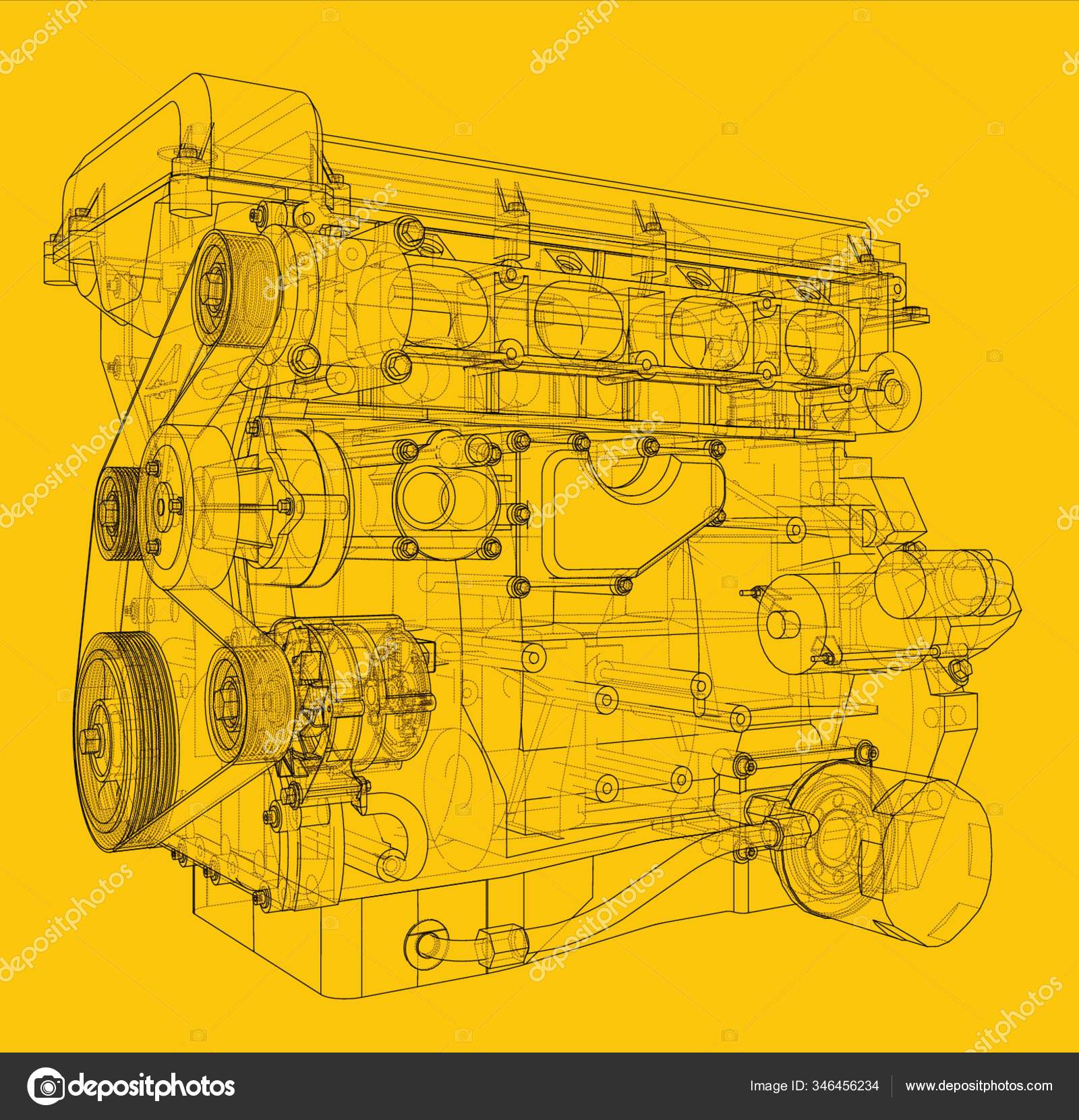 Engine Sketch Vector Rendering Wire Frame Style Layers Visible ...