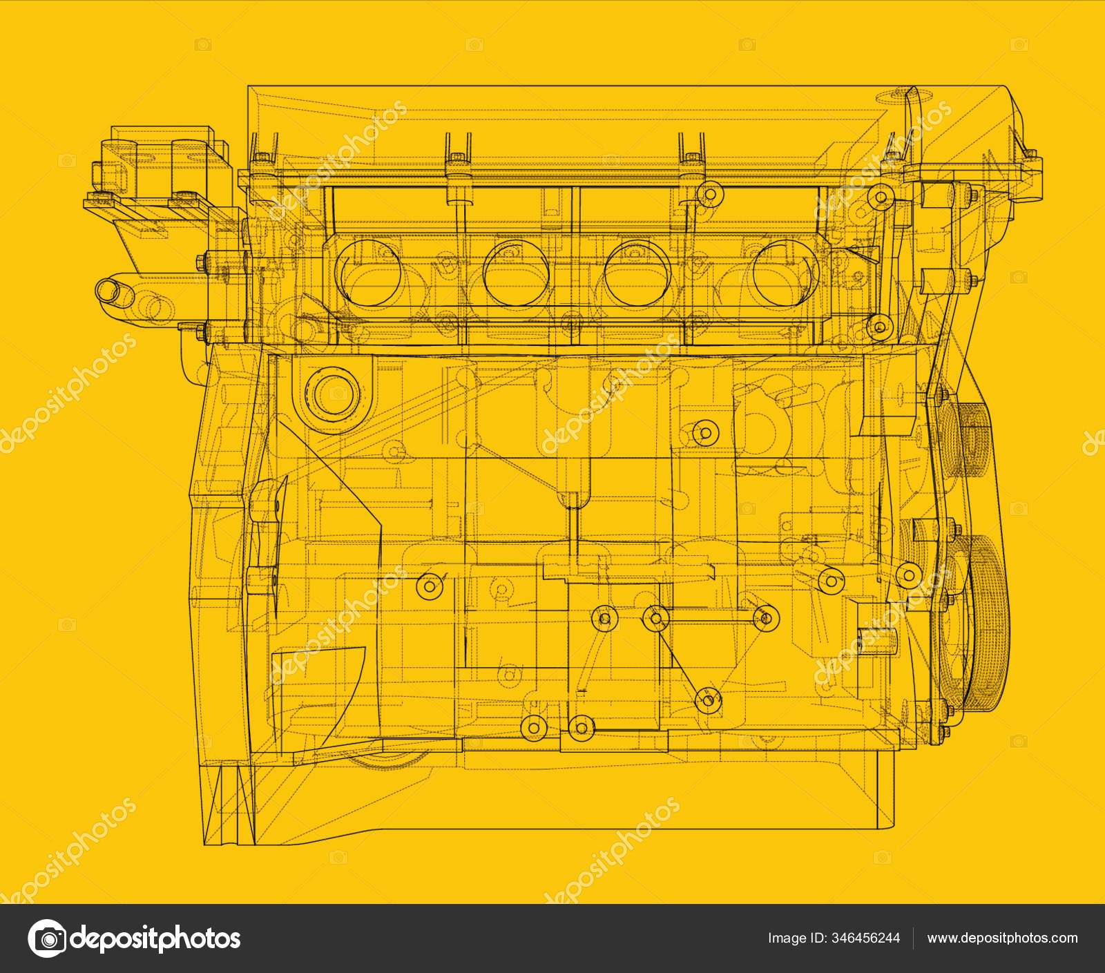 Engine Sketch Vector Rendering Wire Frame Style Layers Visible ...