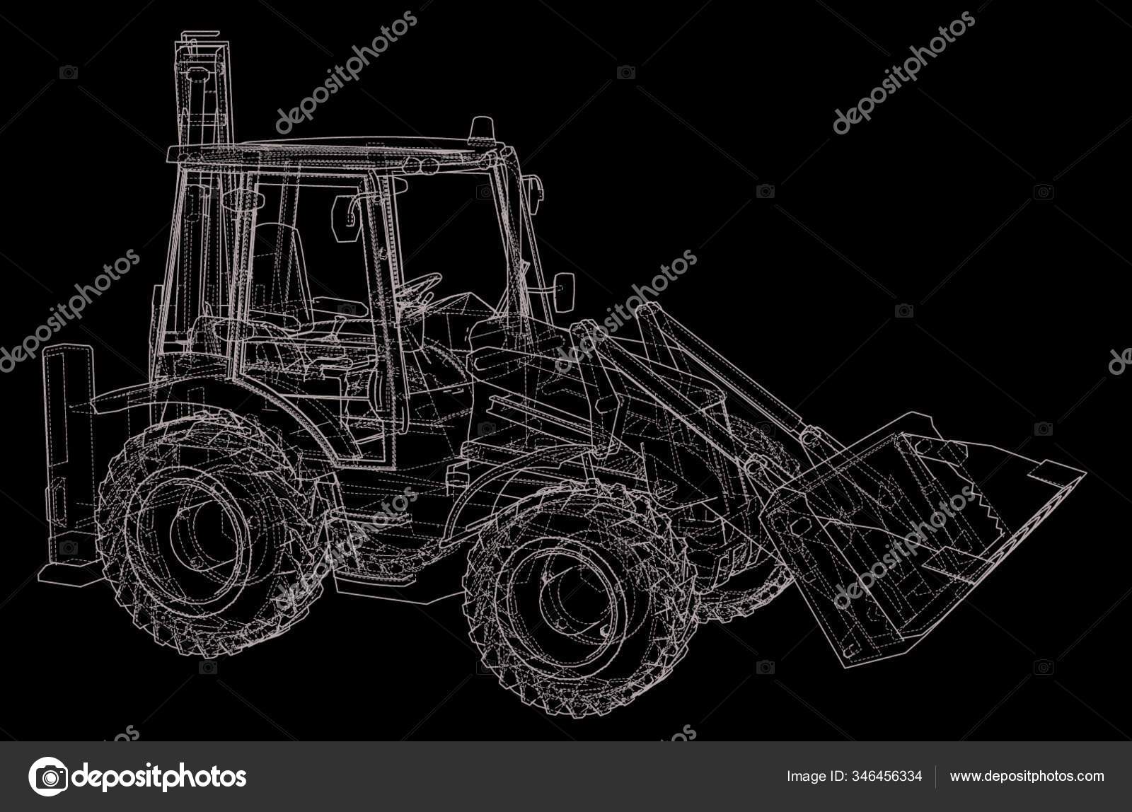 Sketch Loading Shovel Back Actor Vector Rendering Wire Frame Style ...
