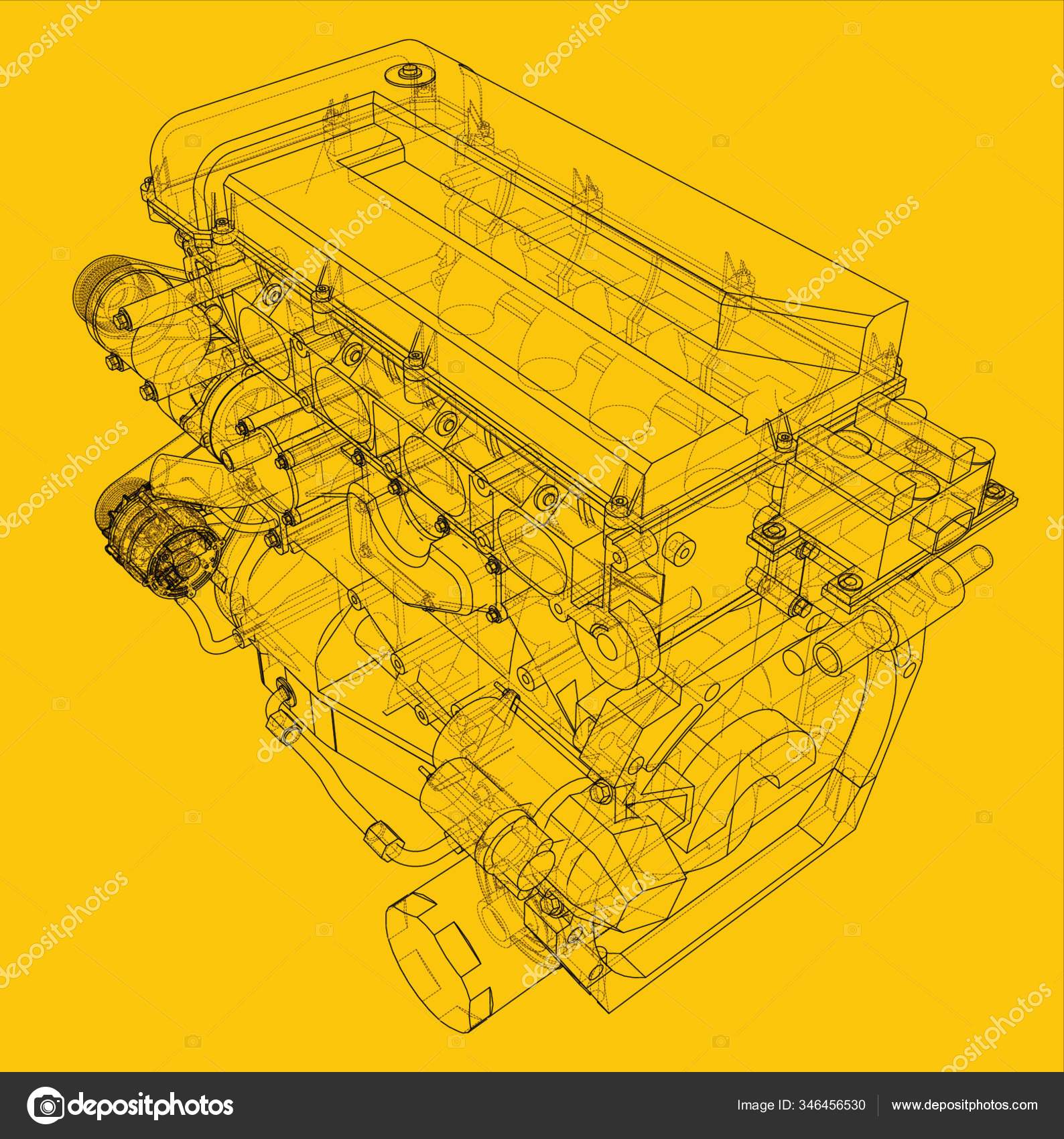 Engine Sketch Vector Rendering Wire Frame Style Layers Visible ...