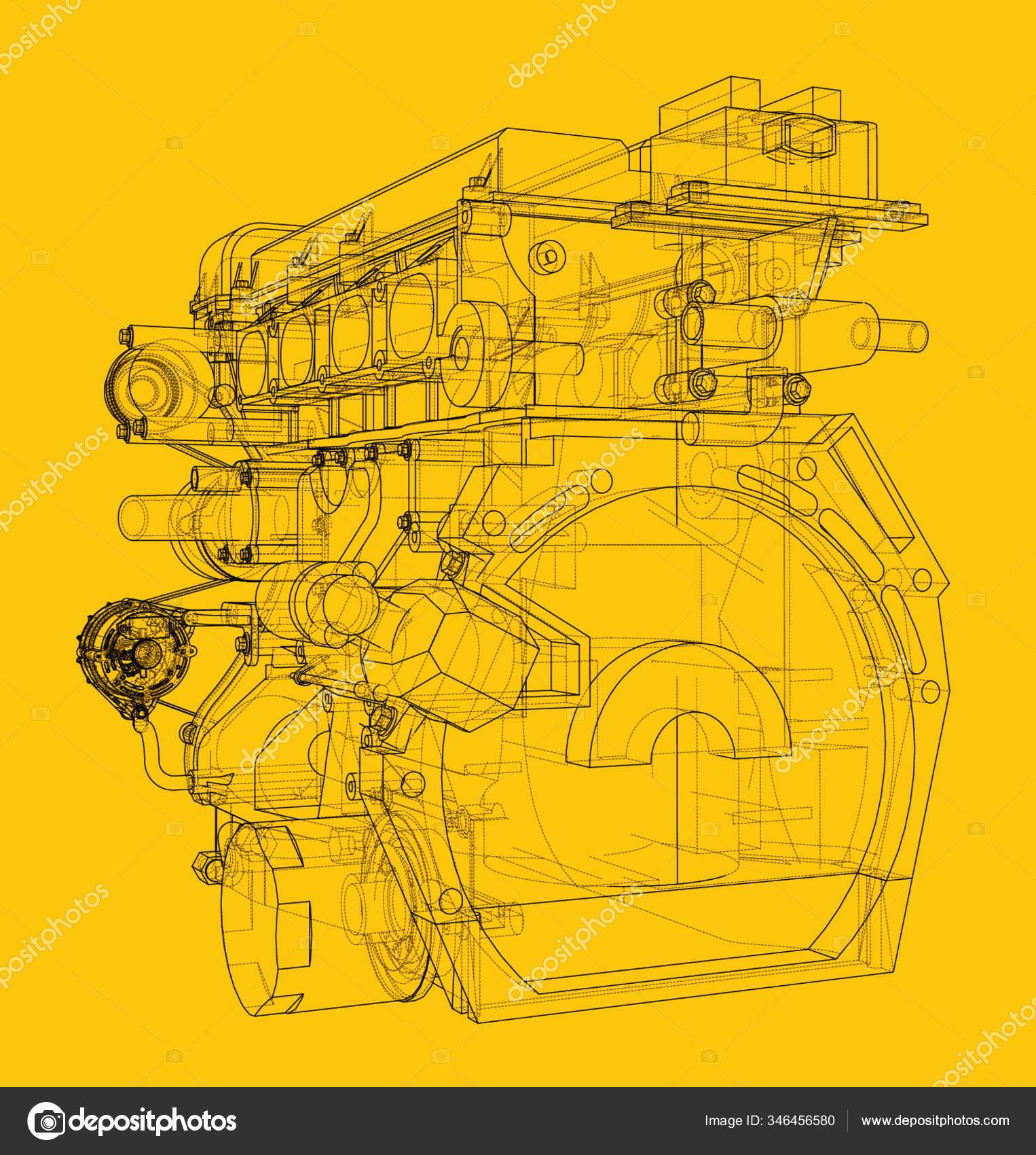 Engine Sketch Vector Rendering Wire Frame Style Layers Visible ...