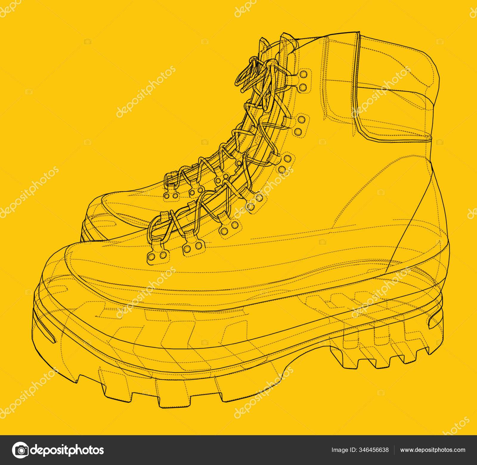 Mens Boot Concept Vector Rendering Wire Frame Style Layers Visible ...