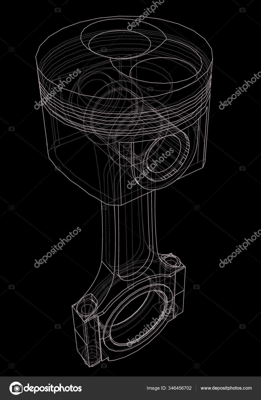 Sketch Piston Vector Rendering Wire Frame Style Layers Visible ...