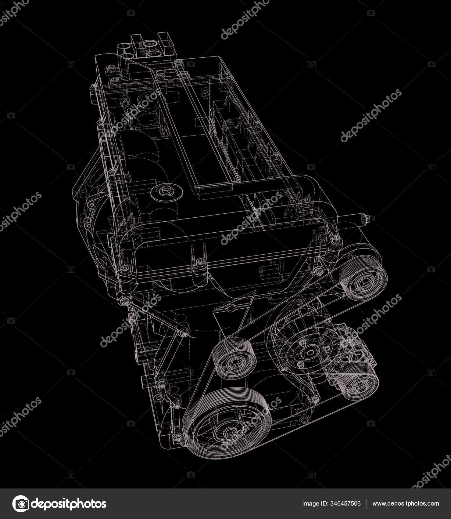 Engine Sketch Vector Rendering Wire Frame Style Layers Visible ...