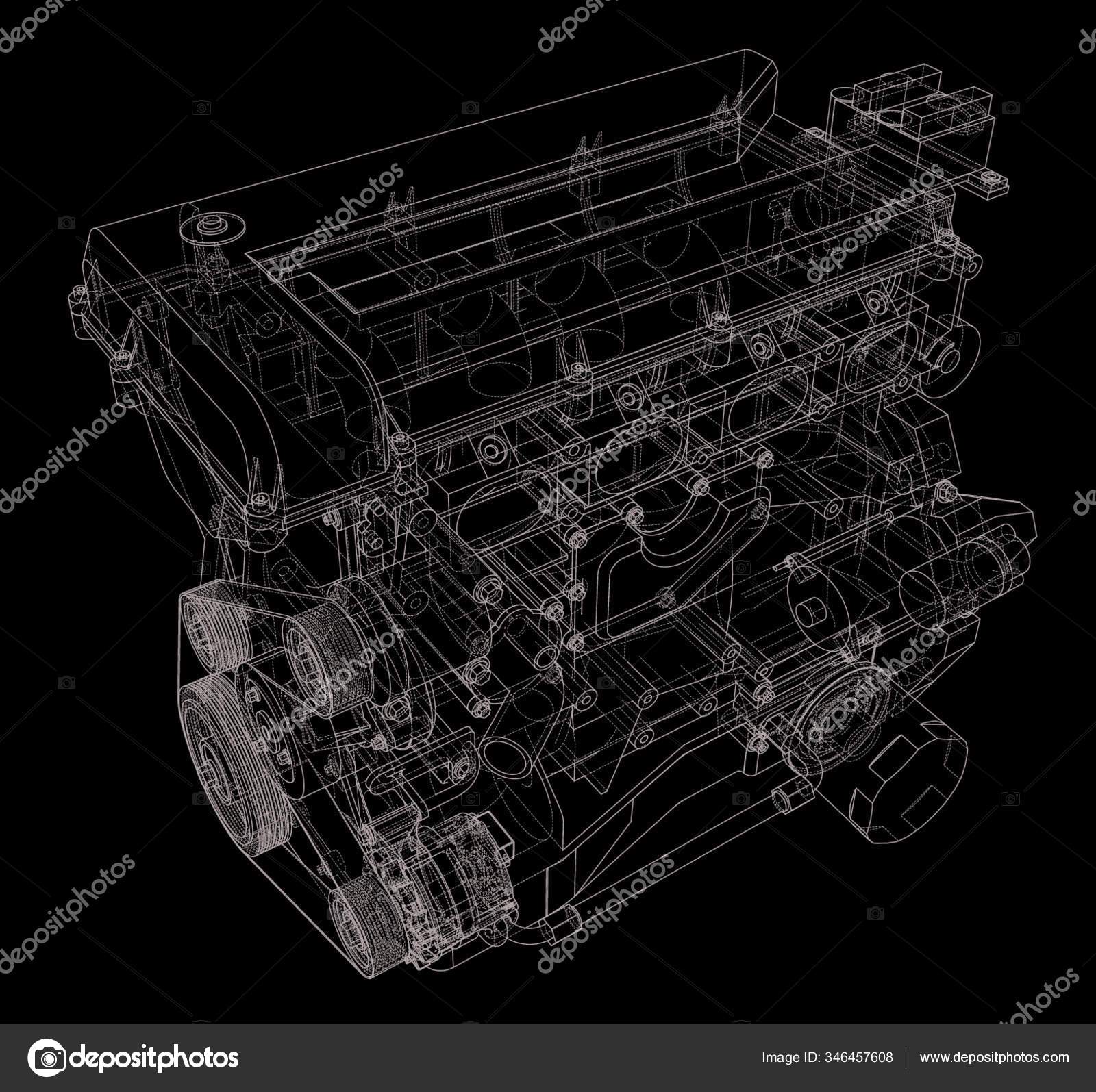 Engine Sketch Vector Rendering Wire Frame Style Layers Visible ...