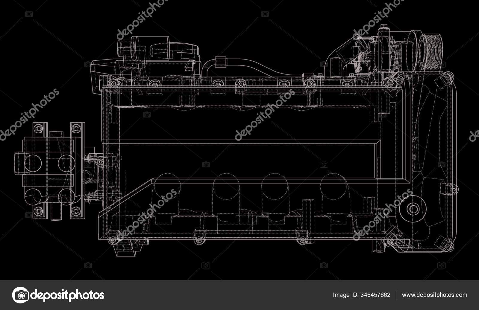 Engine Sketch Vector Rendering Wire Frame Style Layers Visible ...