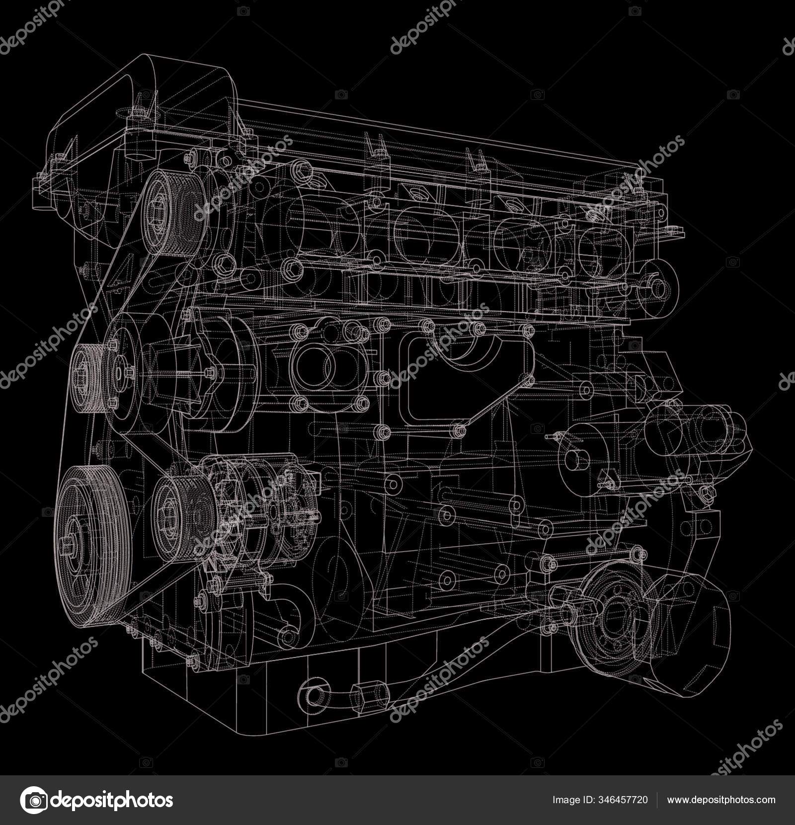 Engine Sketch Vector Rendering Wire Frame Style Layers Visible ...