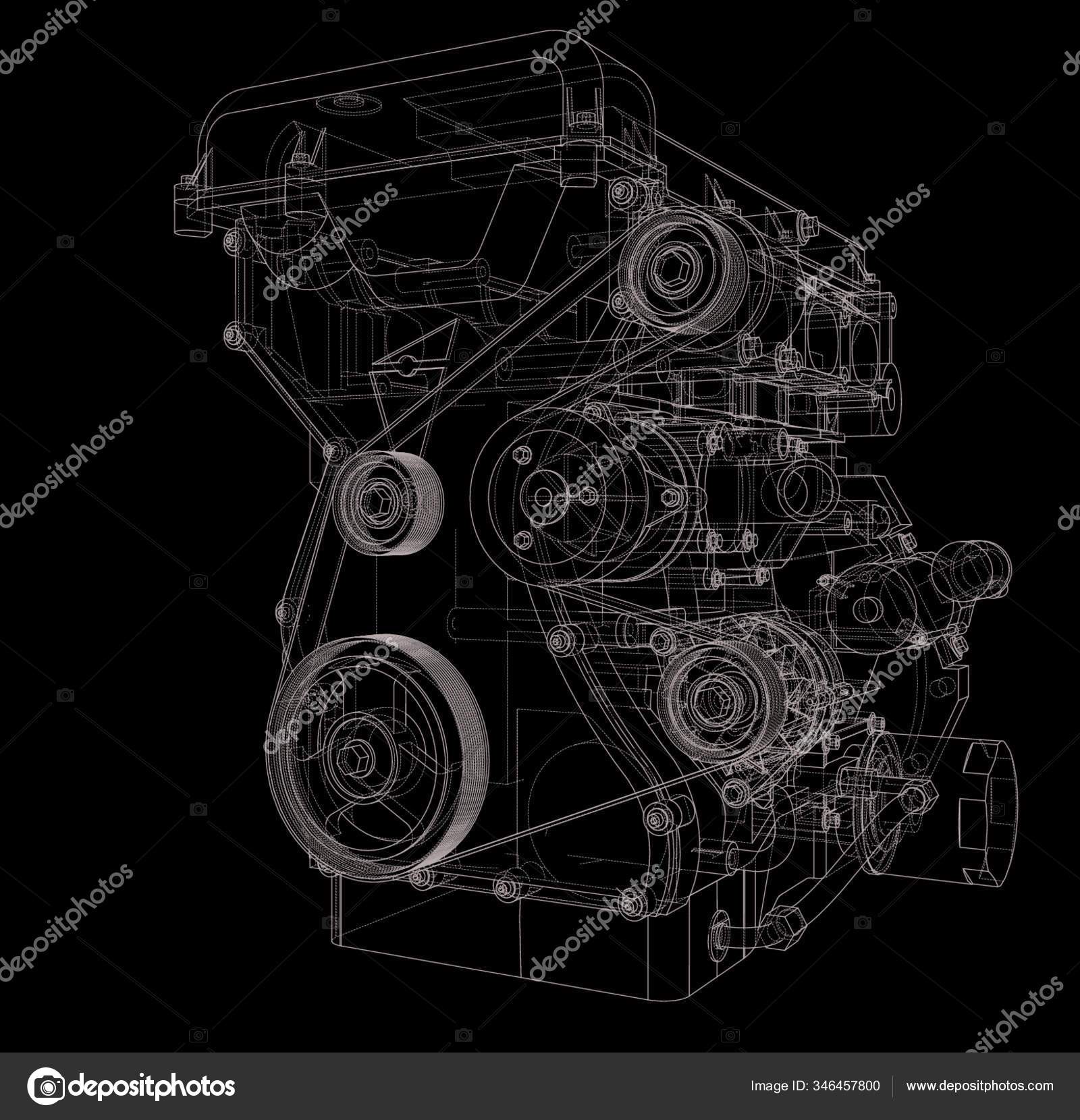 Engine Sketch Vector Rendering Wire Frame Style Layers Visible ...