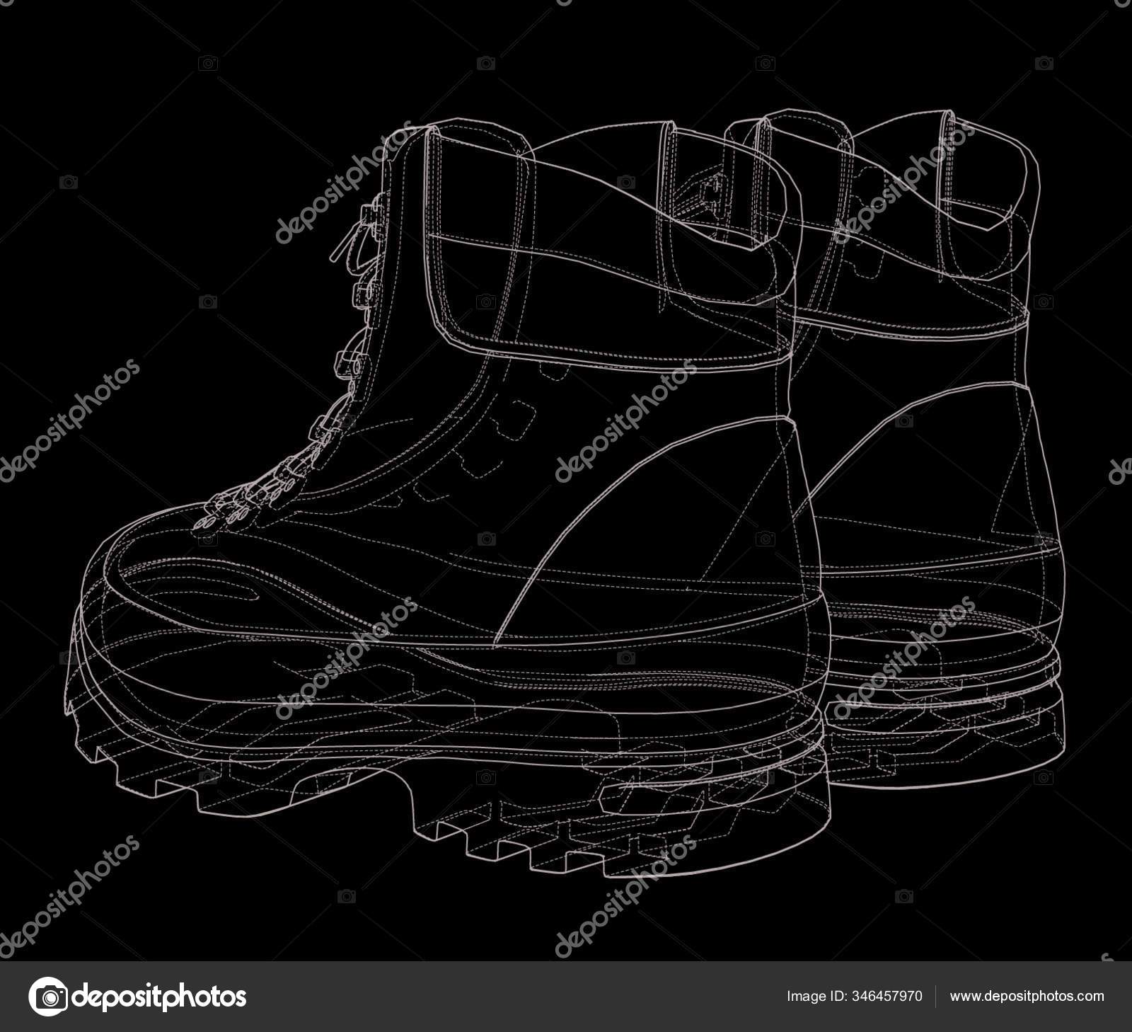 Mens Boot Concept Vector Rendering Wire Frame Style Layers Visible ...