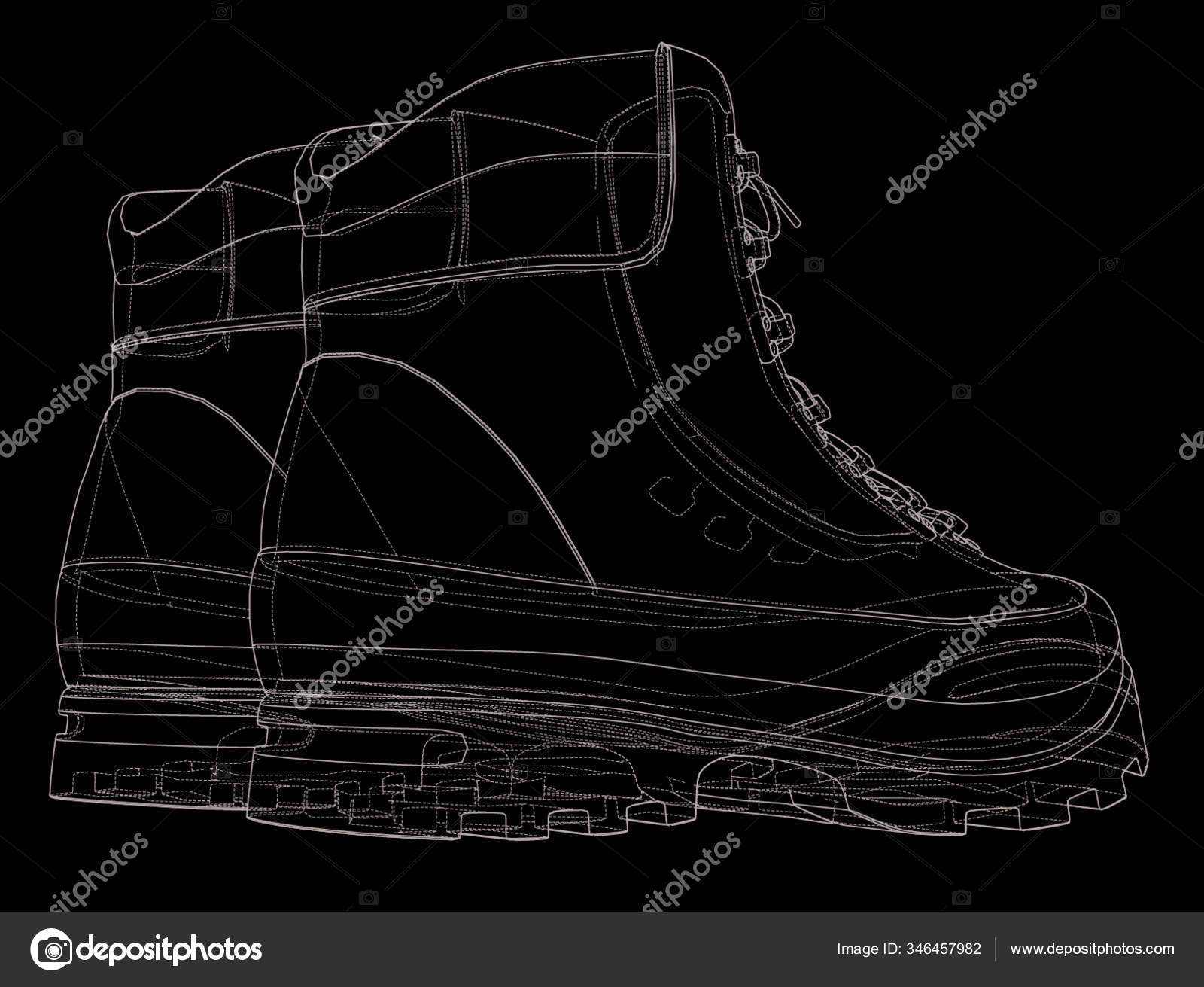 Mens Boot Concept Vector Rendering Wire Frame Style Layers Visible ...