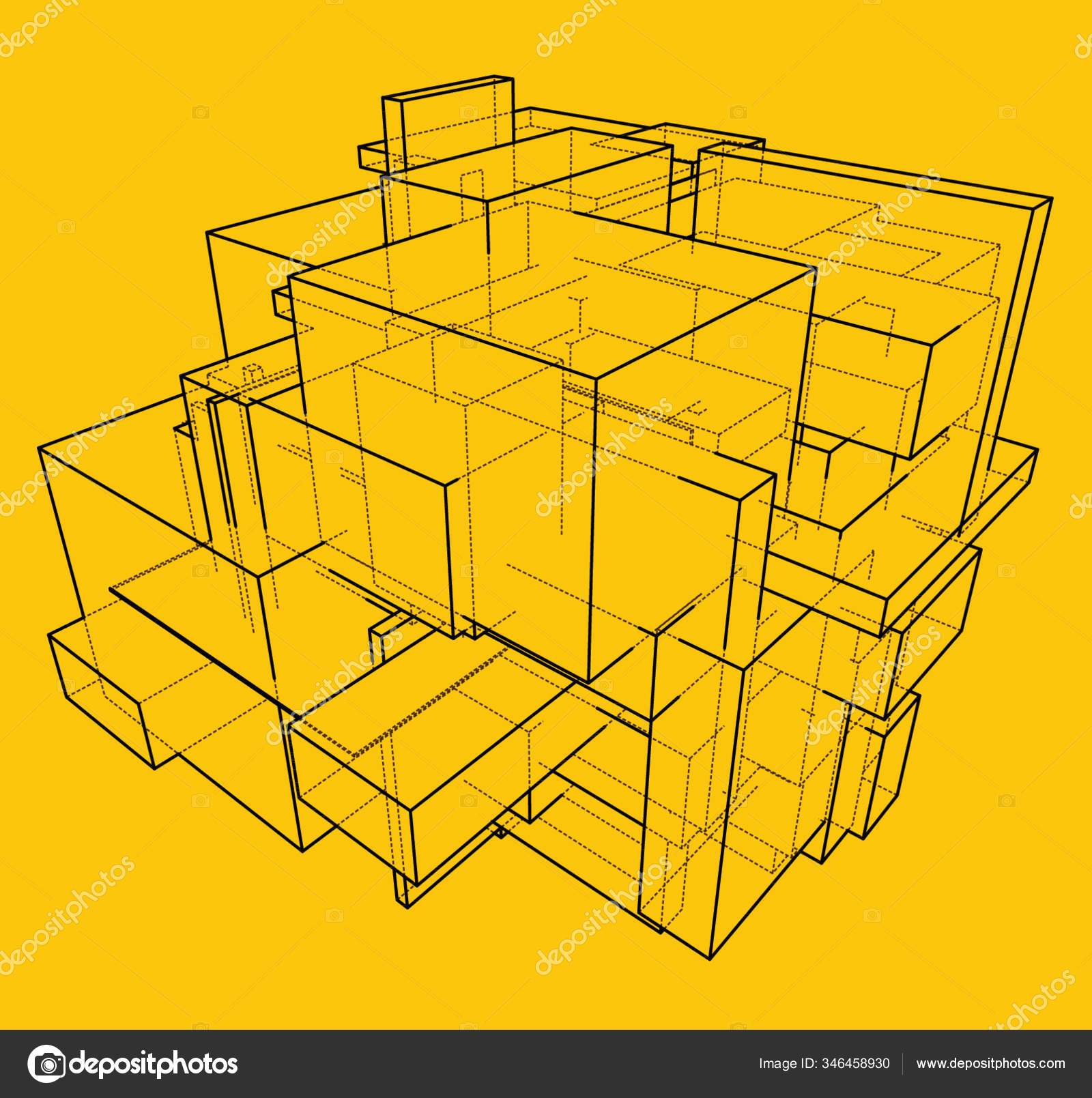 Wireframe Boxes Sketch Style Rendering Vector Illustration Eps10 Stock ...