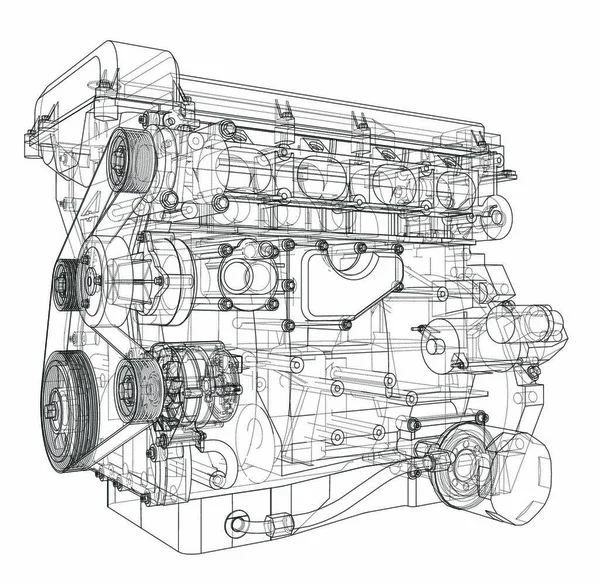 Engine Block Sketch Vector Rendering Wire Frame Style Layers Visible ...