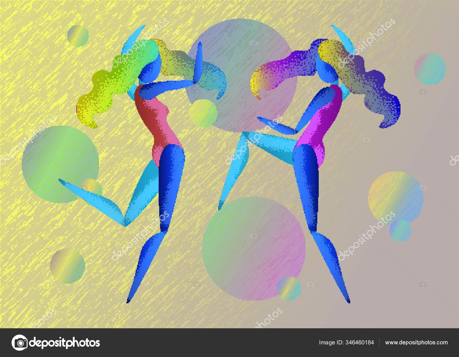 Two Abstract Bright Color Dancing Girls Dark Background Eps Stock ...