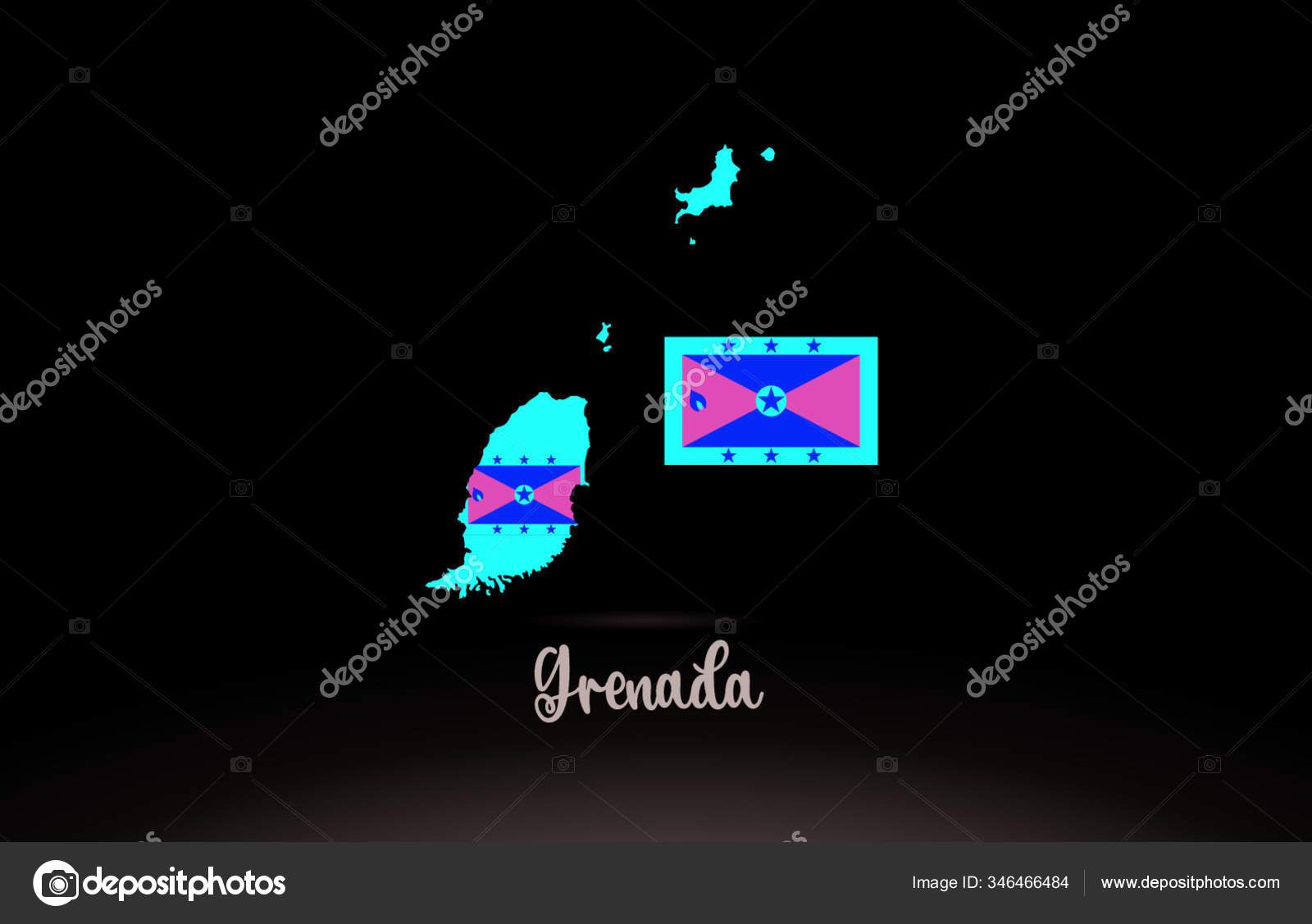 Bandera País Granada Dentro Del Diseño Mapa Frontera País Adecuado ...